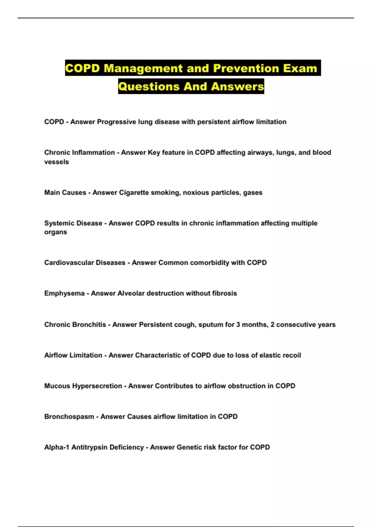 COPD Management and Prevention Exam Questions And Answers - COPD ...