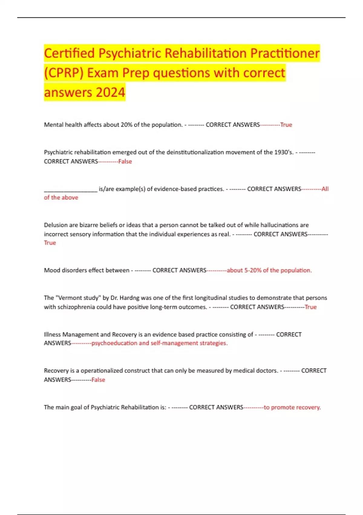 Certified Psychiatric Rehabilitation Practitioner (CPRP) Exam Prep ...