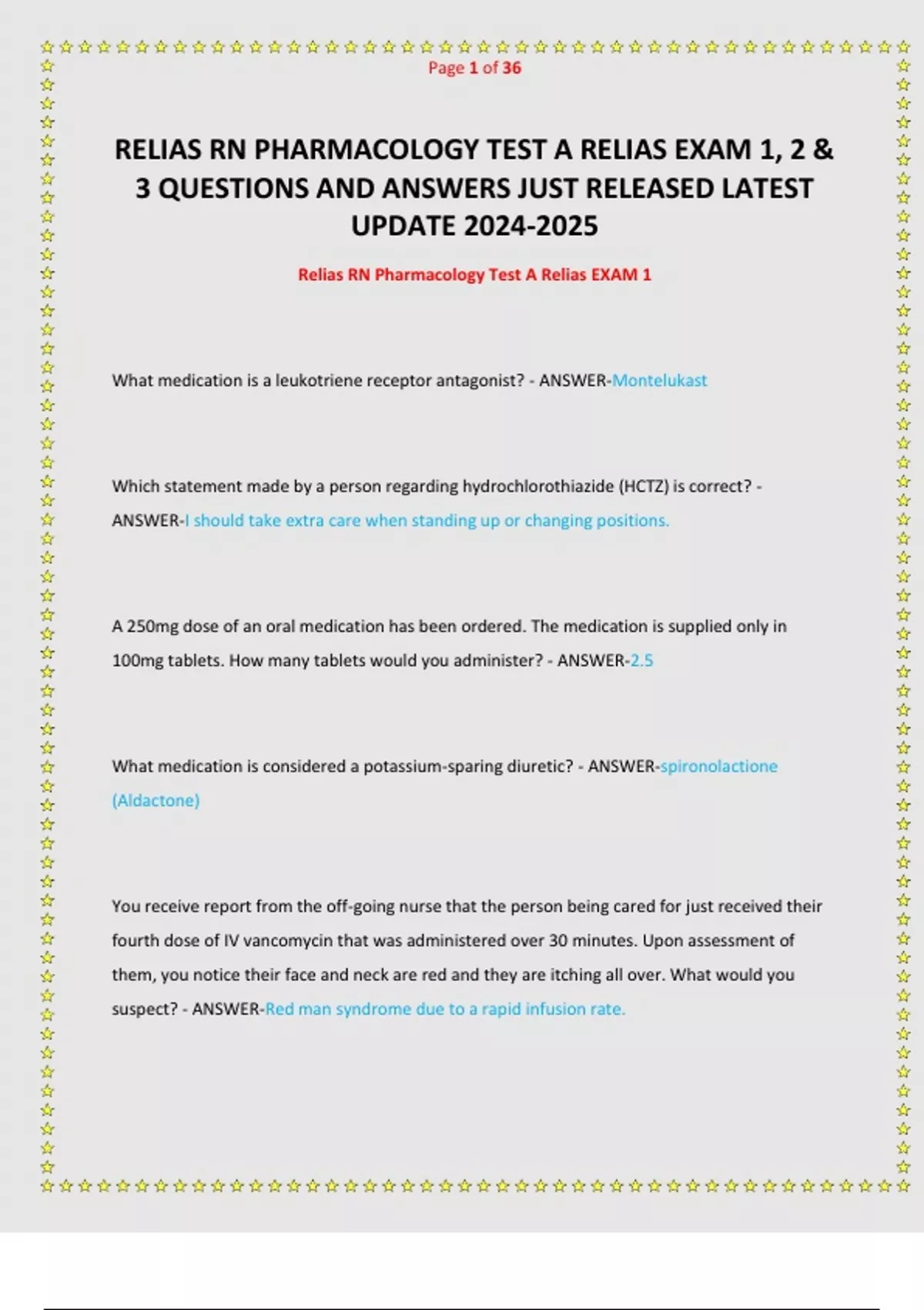 RELIAS RN PHARMACOLOGY TEST A RELIAS EXAM 1, 2 & 3 QUESTIONS AND ...