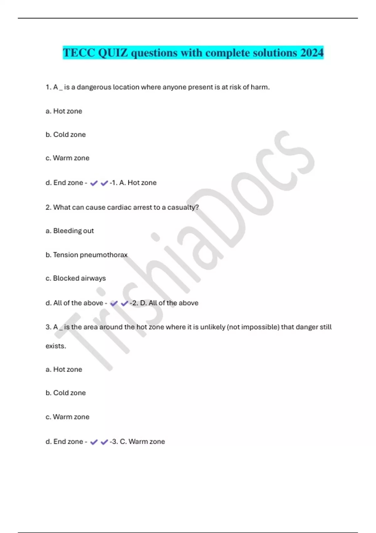 TECC QUIZ questions with complete solutions 2024 - TECC - Stuvia US