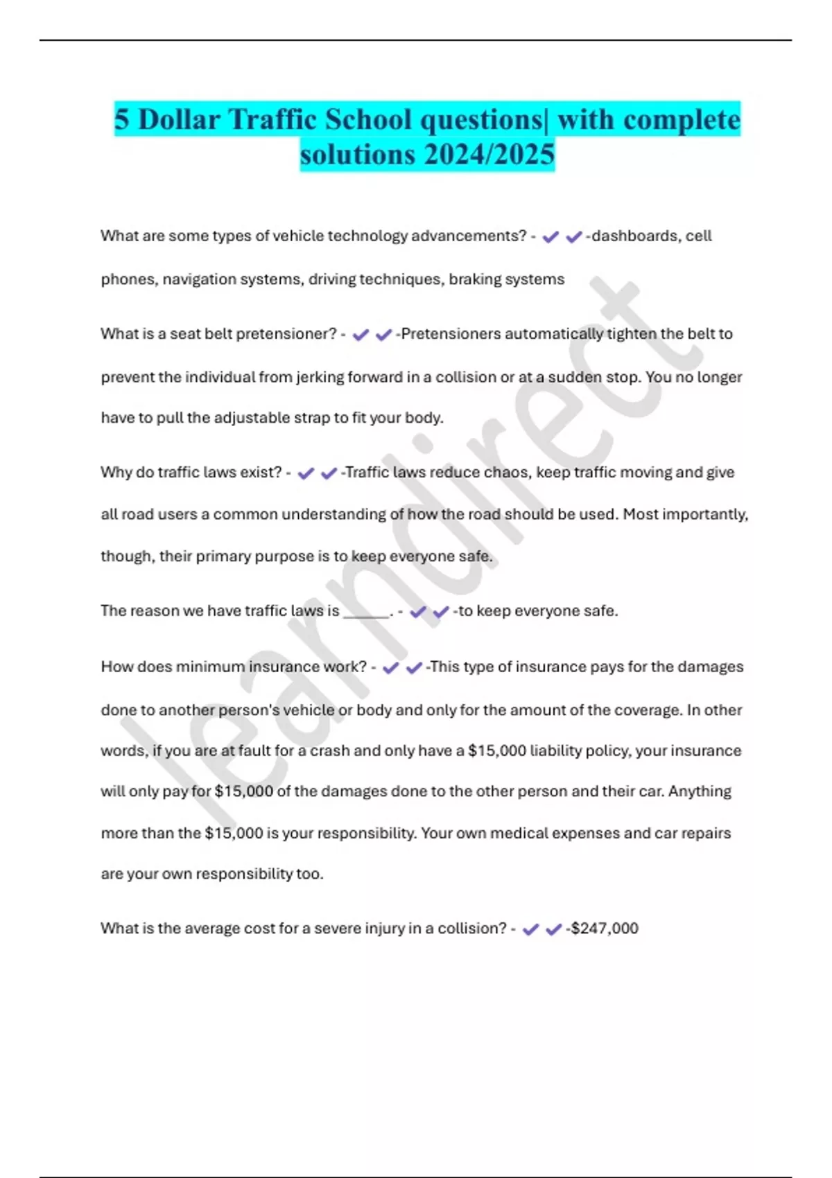 5 Dollar Traffic School questions| with complete solutions 2024/2025 ...