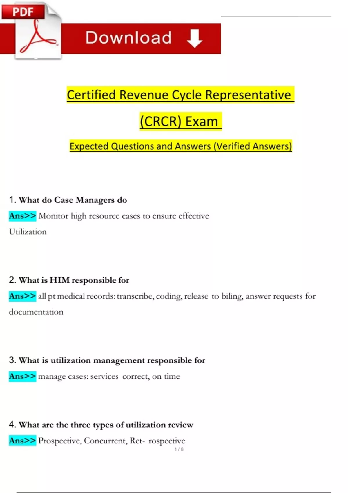 Certified Revenue Cycle Representative - CRCR Exam (2024 / 2025 ...