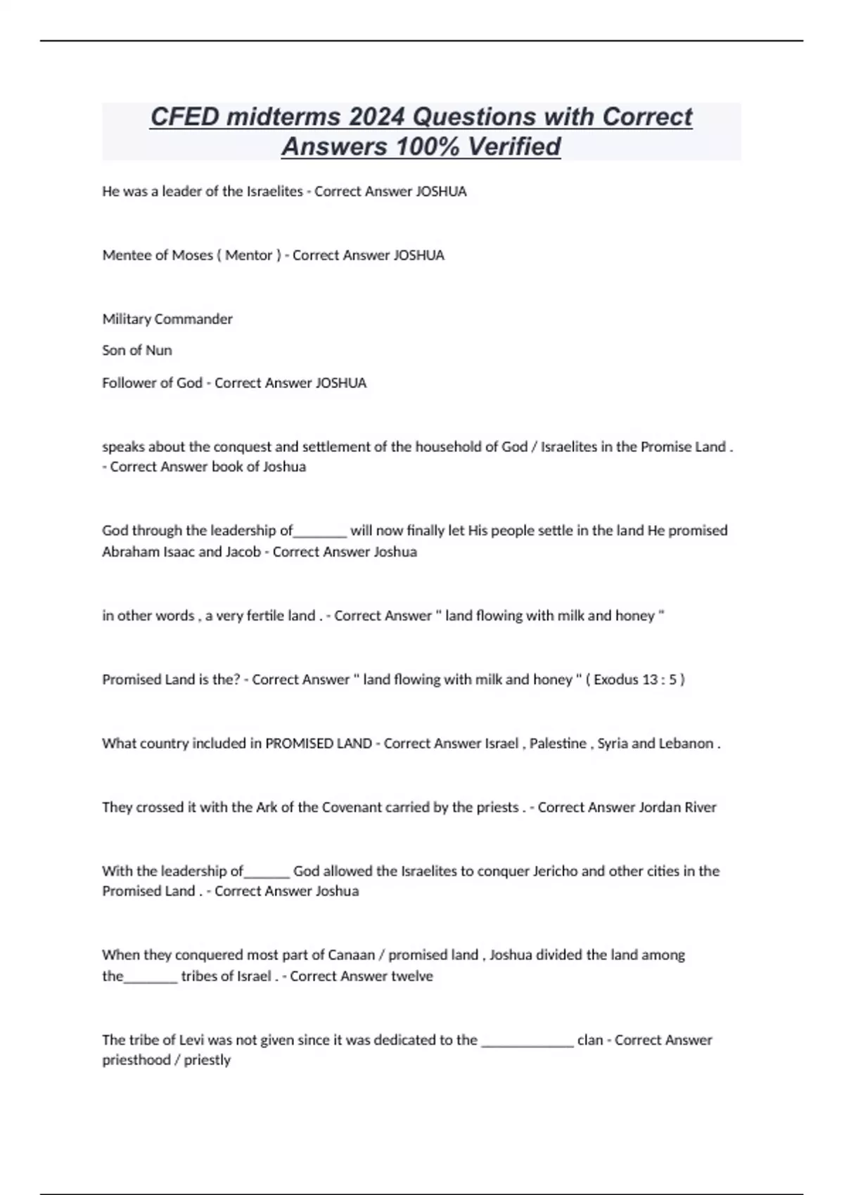 CFED midterms 2024 Questions with Correct Answers 100% Verified - CFED - Stuvia US