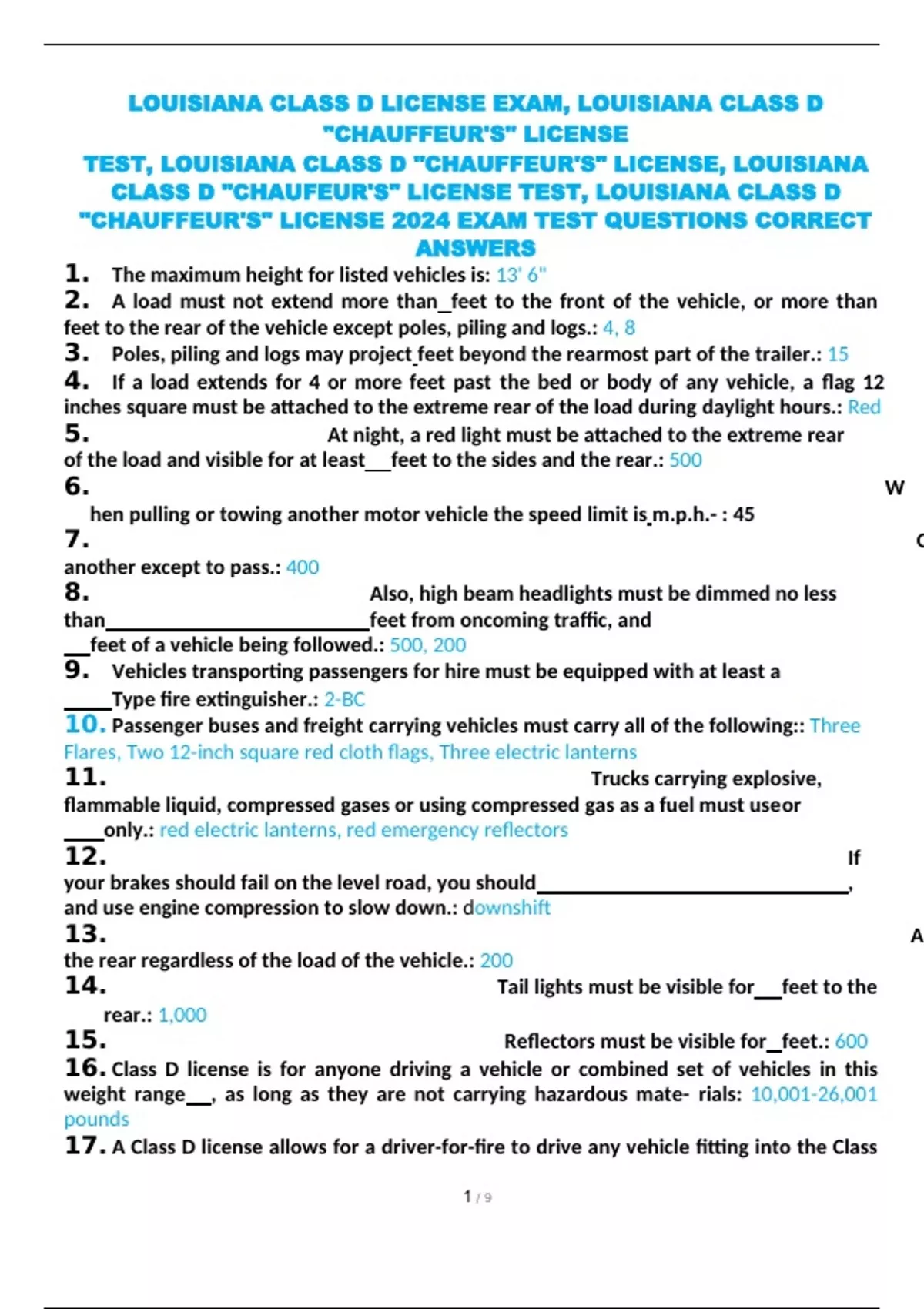 SE EXAM, LOUISIANA CLASS D "CHAUFFEUUIS" LICENSE, LOUISIANA CLASS D ...