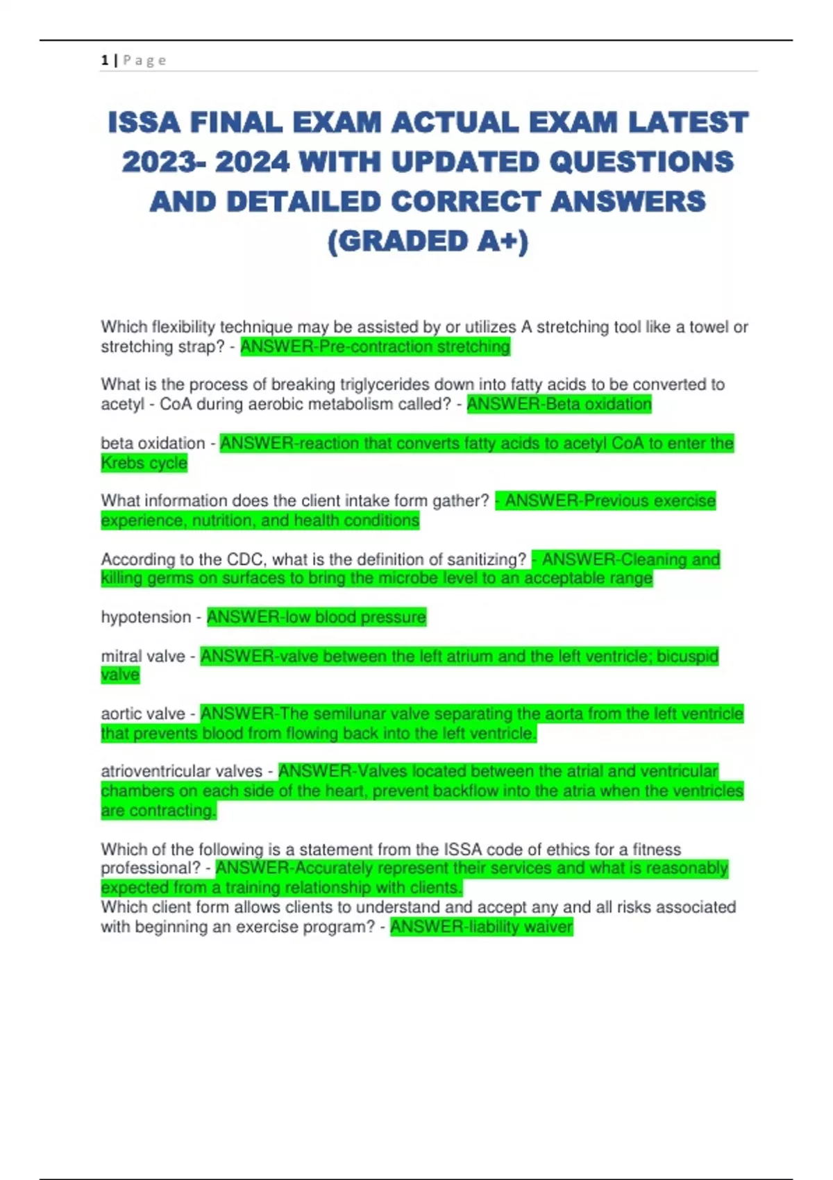 ISSA FINAL EXAM ACTUAL EXAM LATEST WITH UPDATED QUESTIONS AND DETAILED ...