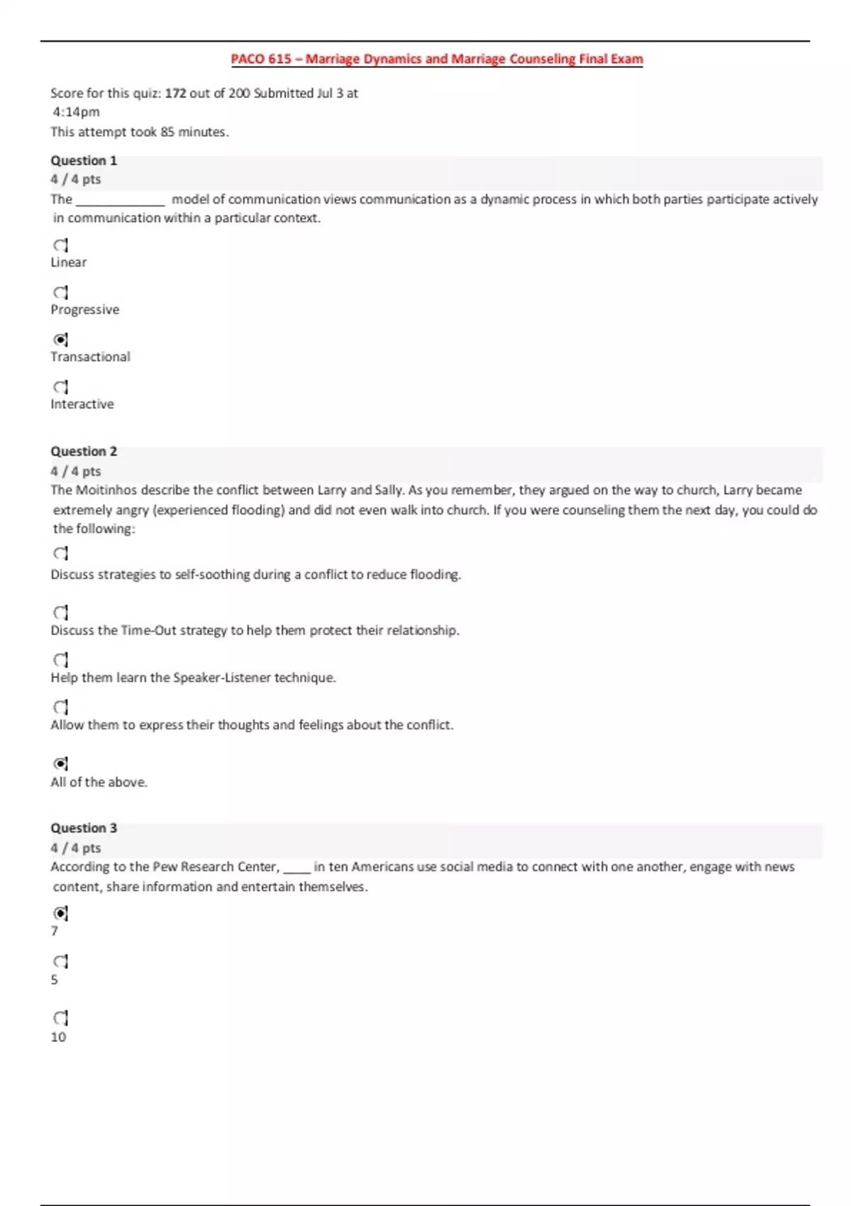 PACO 615 – Marriage Dynamics and Marriage Counseling Final Exam - PACO 615 - Stuvia US