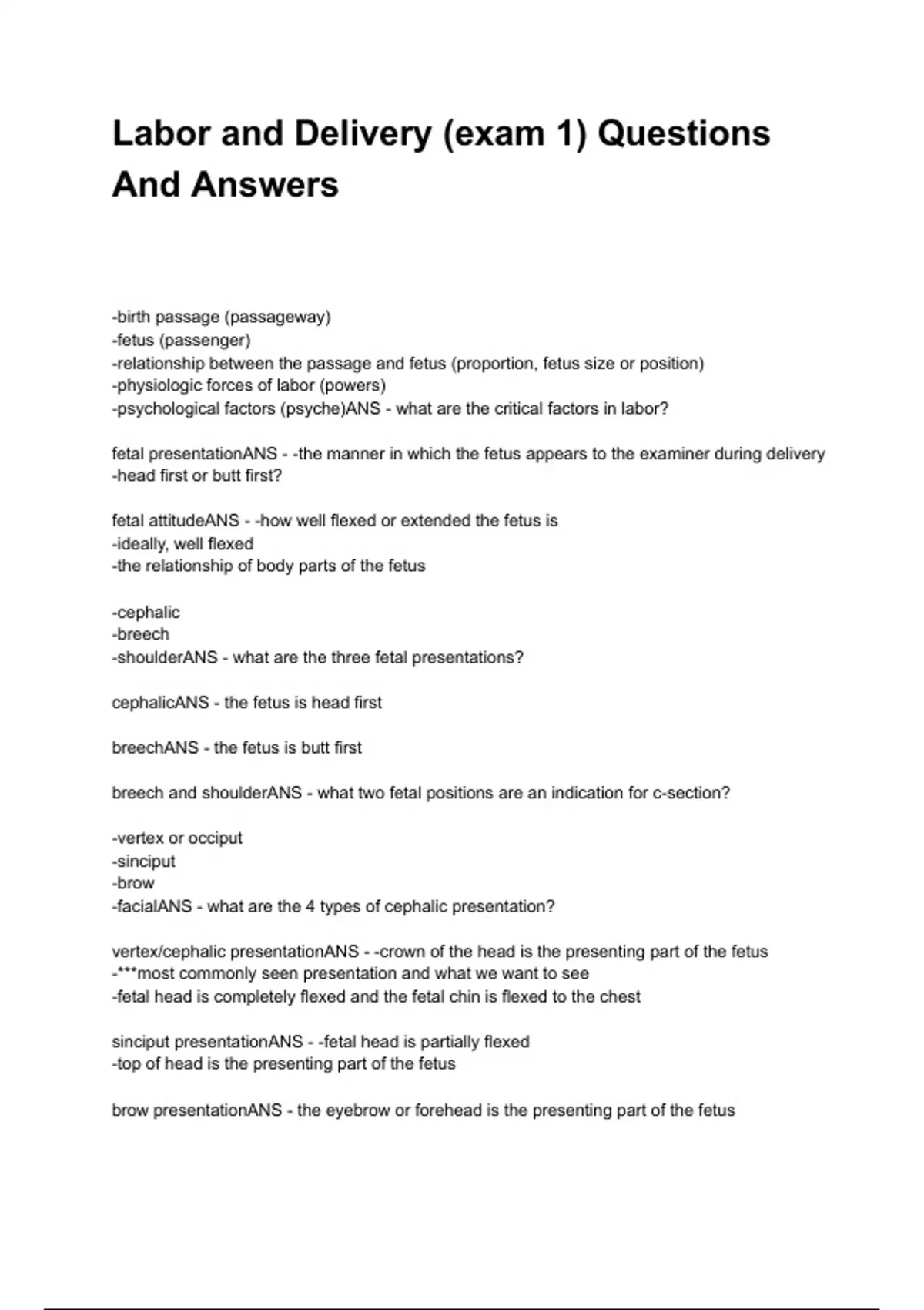Labor and Delivery (exam 1) Questions And Answers - Safe Maternity And ...