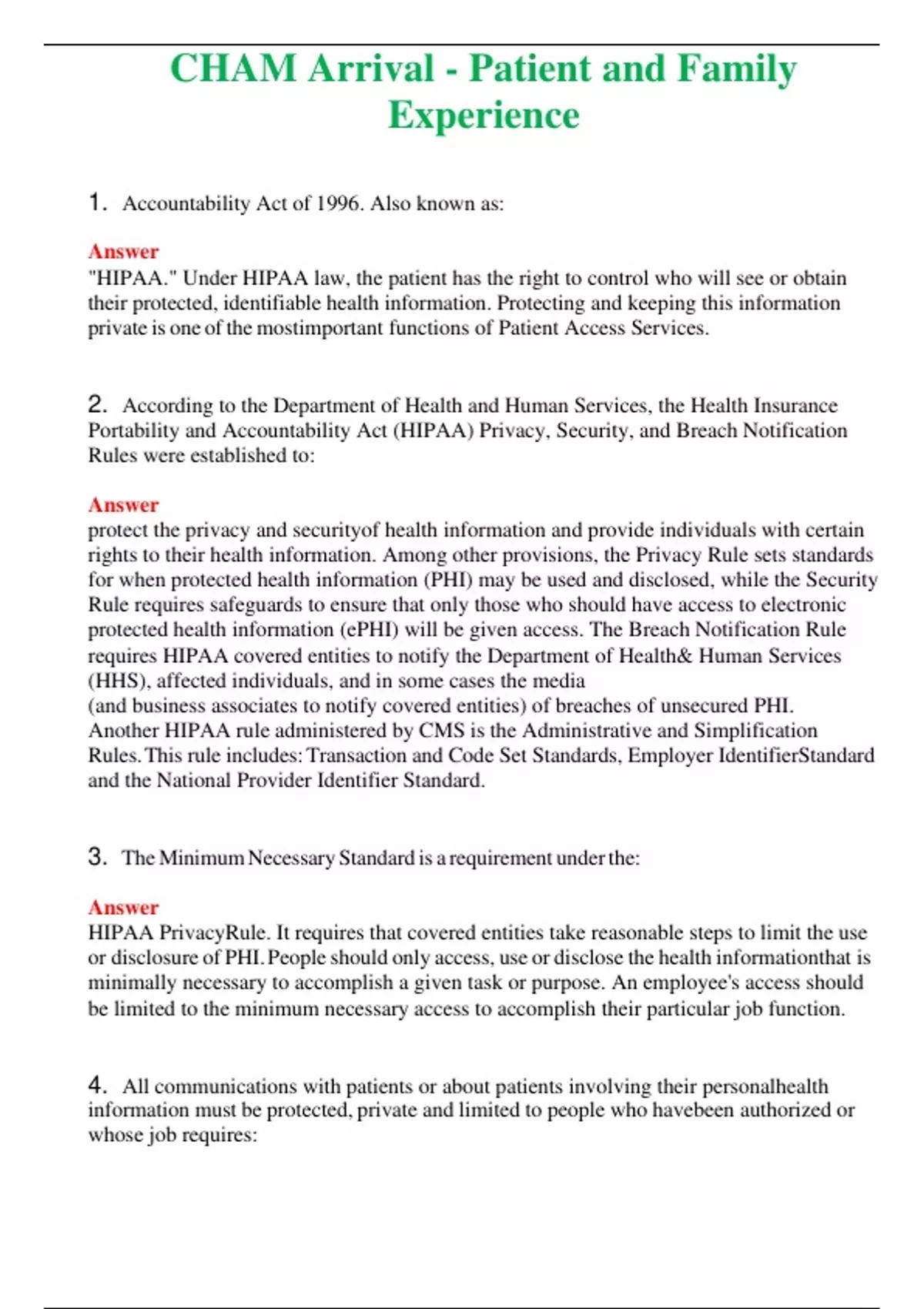 CHAM Arrival - Patient and Family Experience (Latest 2024) Questions ...