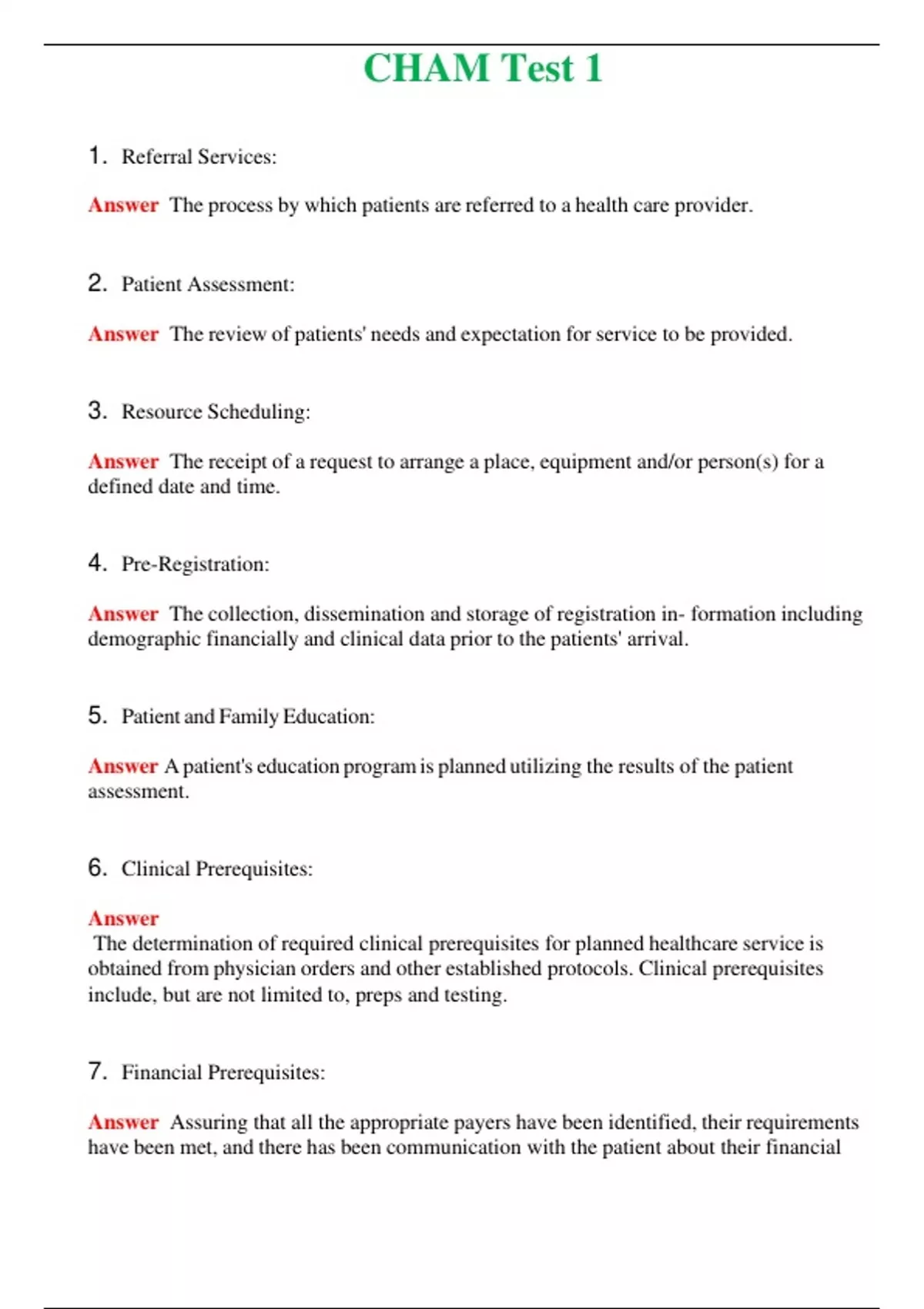 CHAM 2024 Test 1,2,3,4 New Full Questions and Answers ( Included ) 100% ...