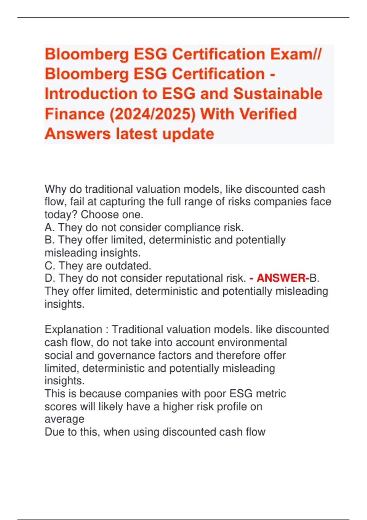 Bloomberg ESG Certification Exam// Bloomberg ESG Certification - Introduction to ESG and ...
