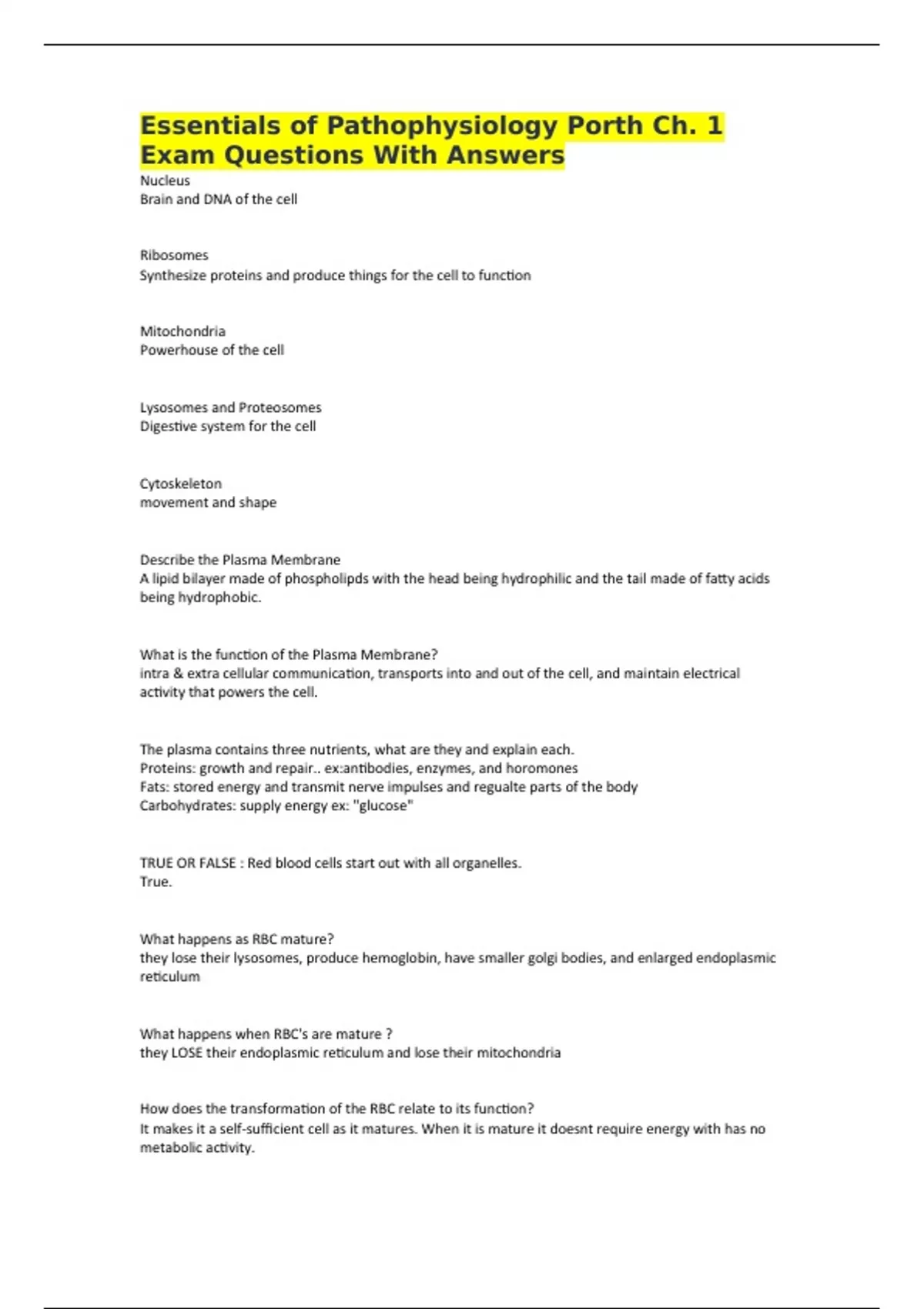 Essentials of Pathophysiology Porth Ch. 1 Exam Questions With Answers ...