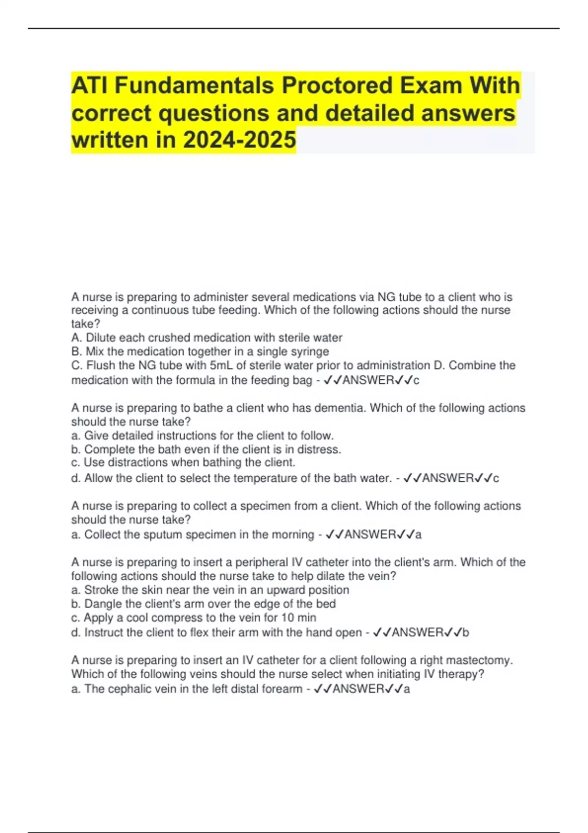 ATI Fundamentals Proctored Exam With correct questions and detailed ...