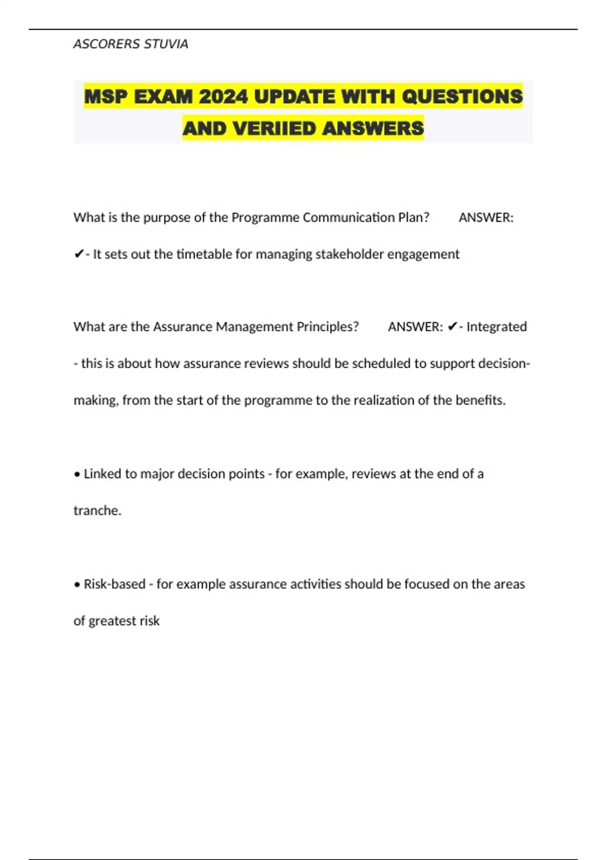 MSP EXAM 2024 UPDATE WITH QUESTIONS AND VERIIED ANSWERS - MSP 2024 ...