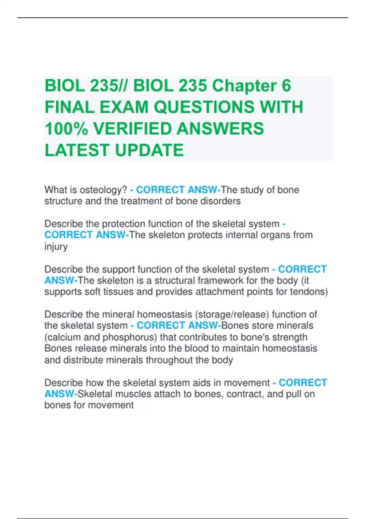 BIOL 235// BIOL 235 Chapter 6 FINAL EXAM QUESTIONS WITH 100% VERIFIED ...