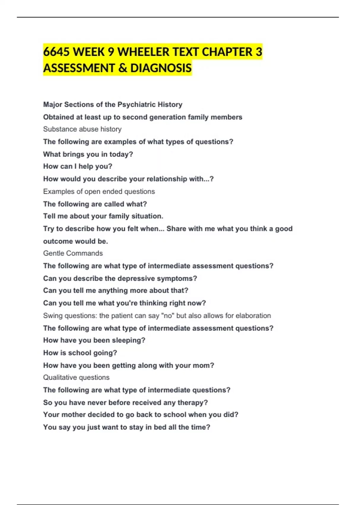 6645 WEEK 9 WHEELER TEXT CHAPTER 3 ASSESSMENT & DIAGNOSIS - 6645 ...