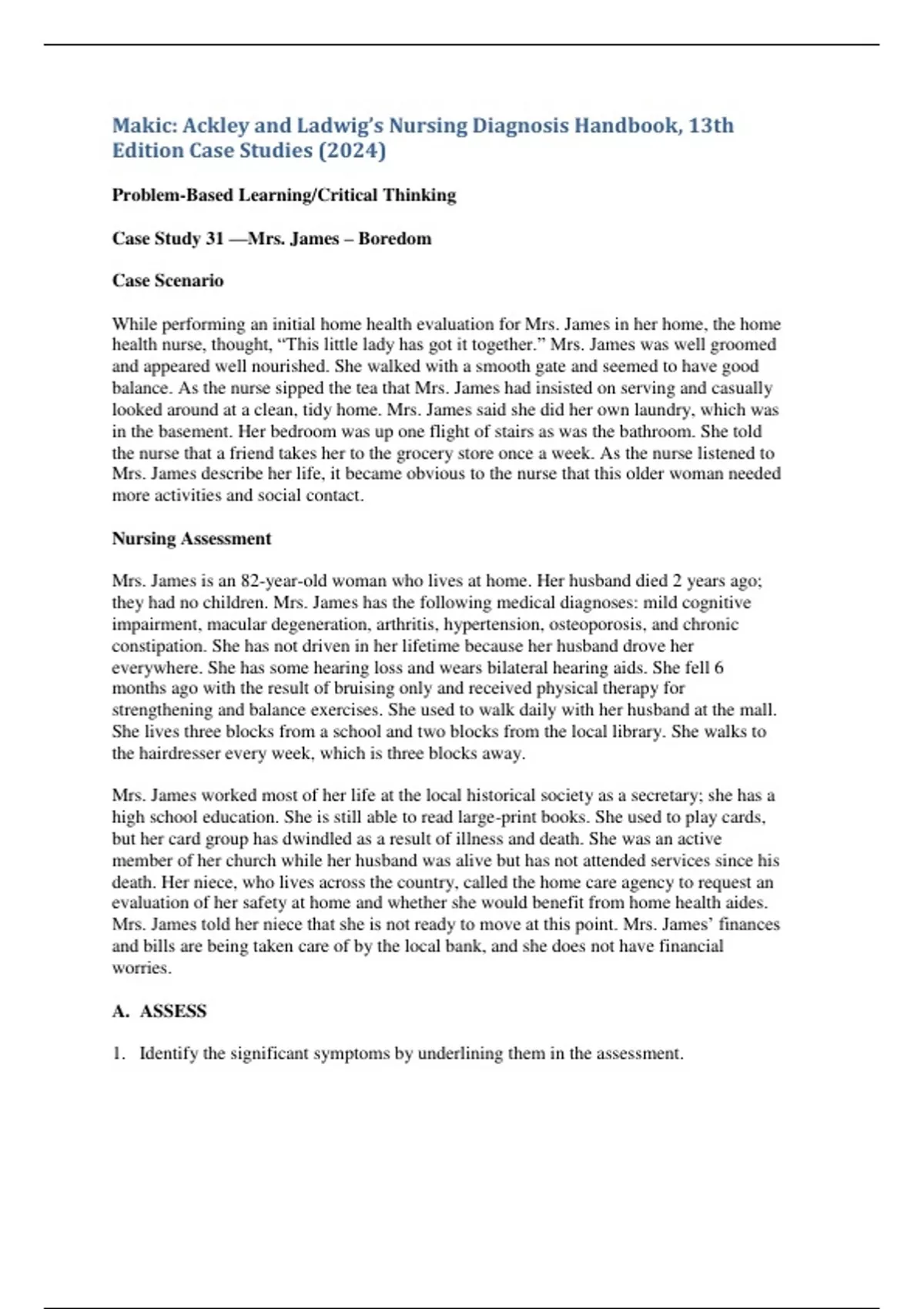 Case Study 31 —Mrs. James – Boredom With Answers Problem-Based Learning/Critical Thinking Ackley ...