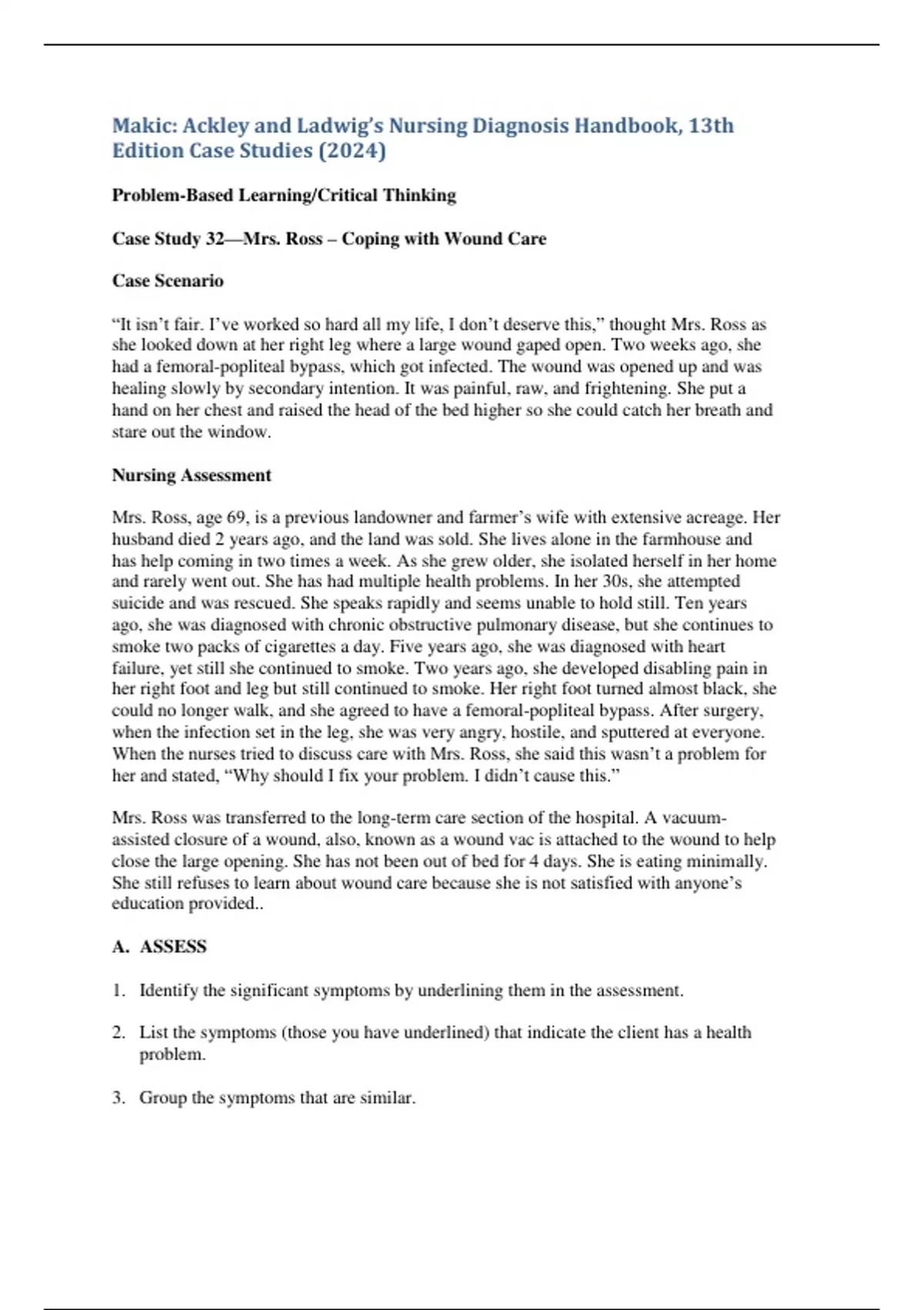 Case Study 32—Mrs. Ross – Coping with Wound Care With Answers Problem ...
