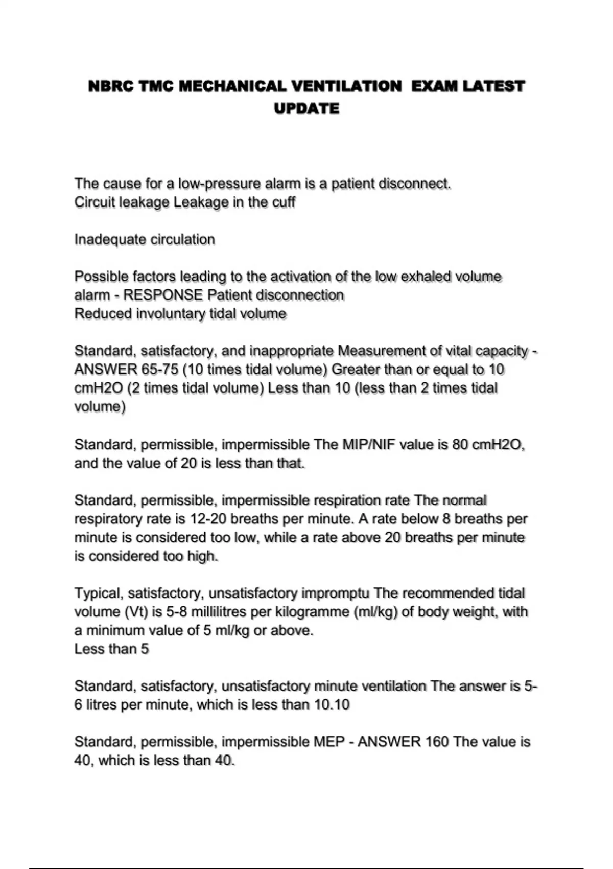 NBRC TMC MECHANICAL VENTILATION EXAM LATEST UPDATE - NBRC TMC ...