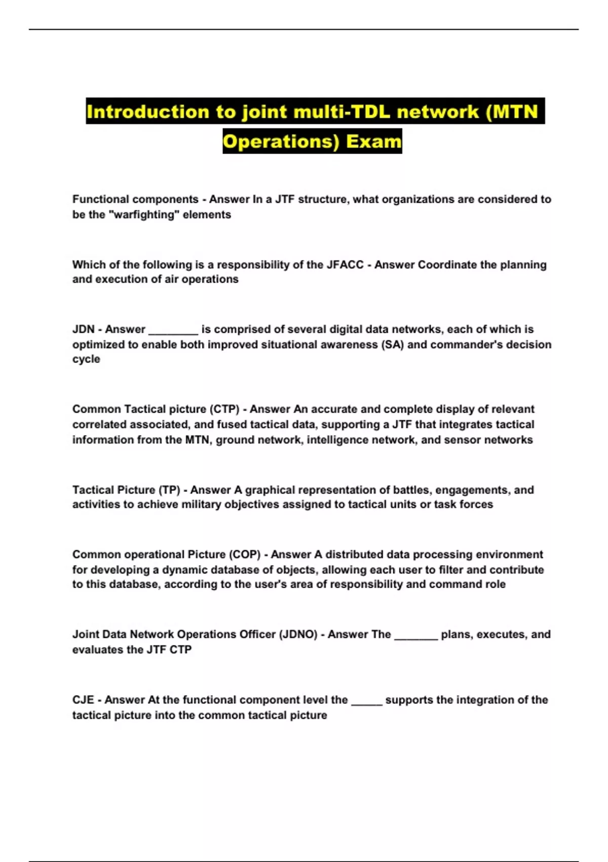 Introduction to joint multi-TDL network (MTN Operations) Exam ...