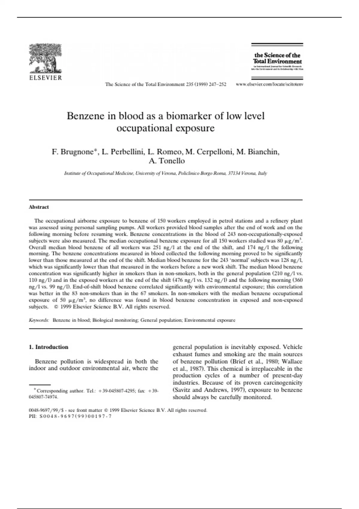 Benzene in blood as a biomarker of low level occupational exposur ...