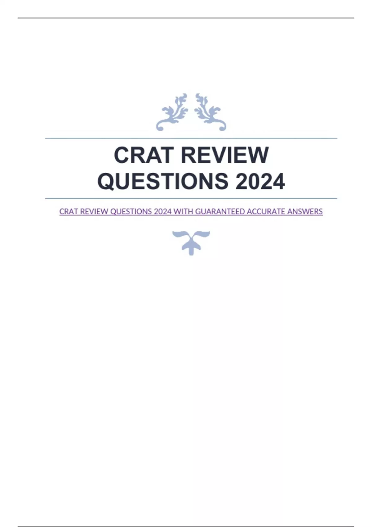 CRAT REVIEW QUESTIONS 2024 WITH GUARANTEED ACCURATE ANSWERS - CRAT ...