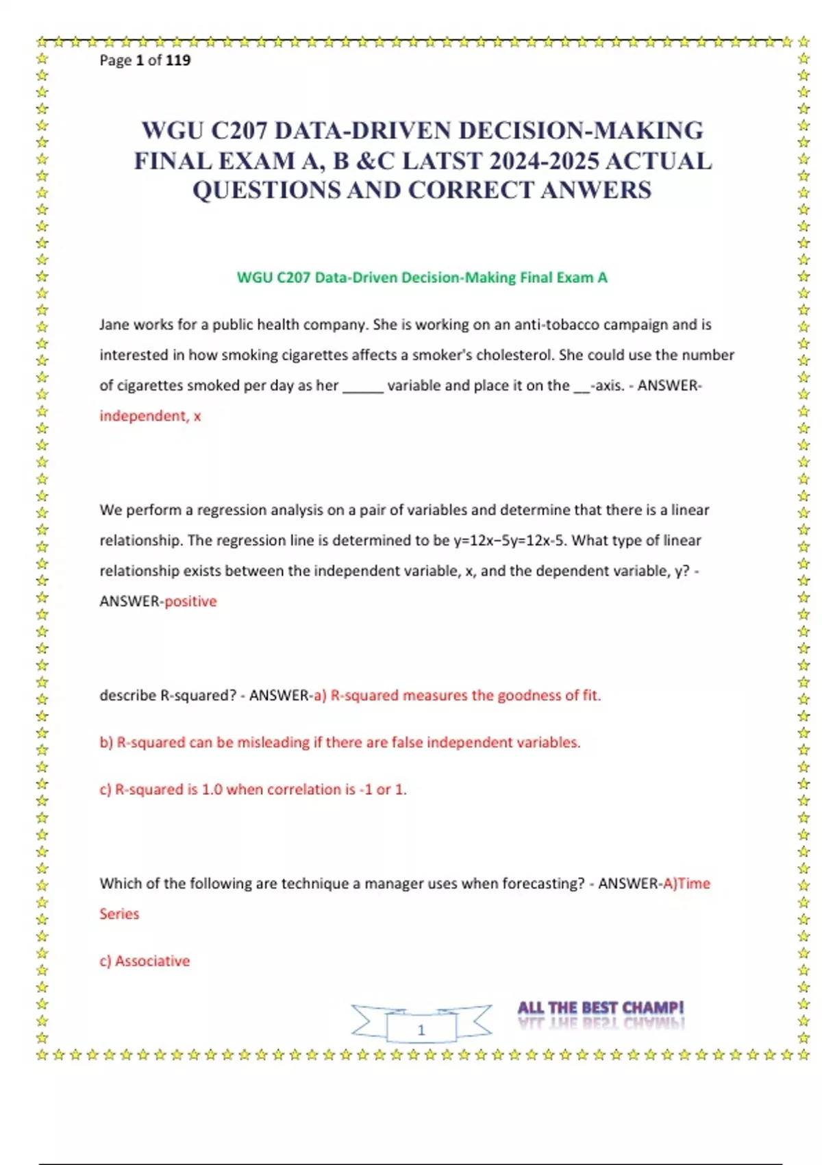 WGU C207 DATA-DRIVEN DECISION-MAKING FINAL EXAM A, B &C LATST ACTUAL ...