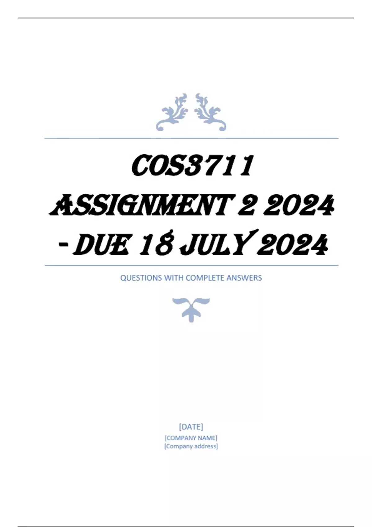 COS3711 Assignment 2 2024 - DUE 18 July 2024 - Advanced Programming (COS3711) - Stuvia SA