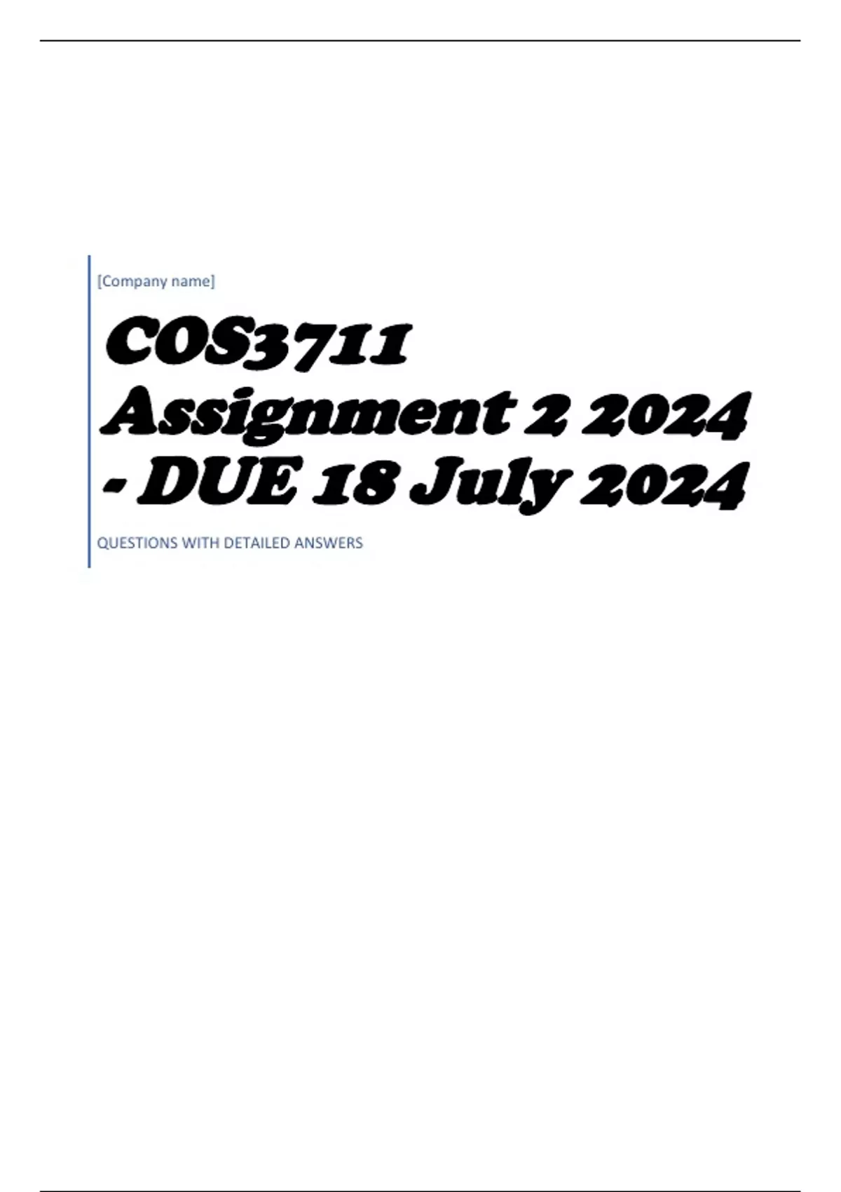 COS3711 Assignment 2 2024 - DUE 18 July 2024 - Advanced Programming (COS3711) - Stuvia SA