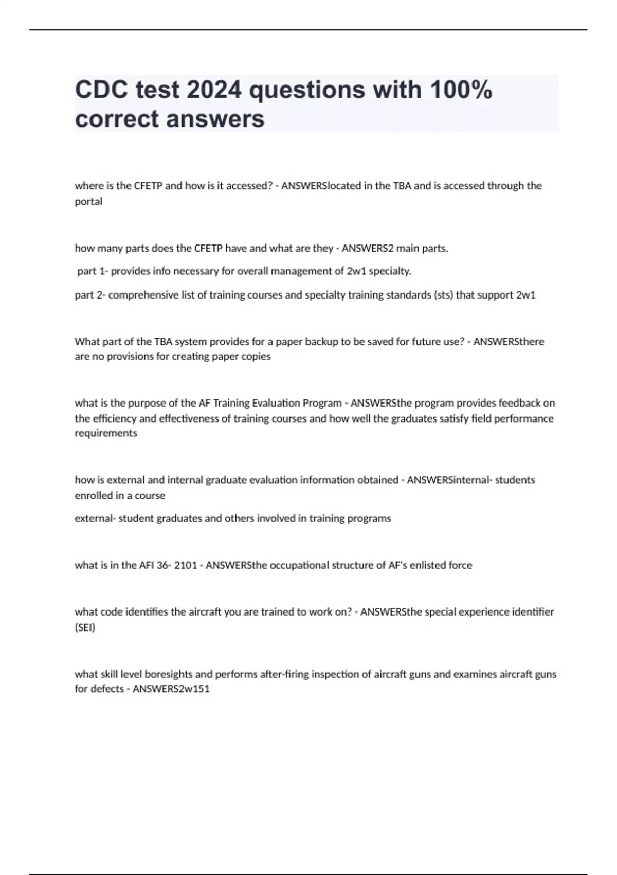 CDC test 2024 questions with 100% correct answers - CDC - Stuvia US