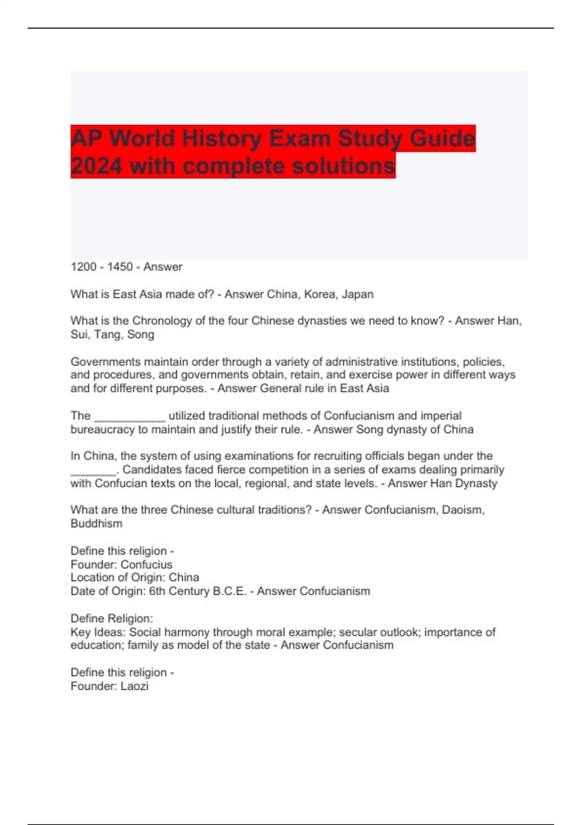 AP World History Exam Study Guide 2024 with complete solutions - AP ...