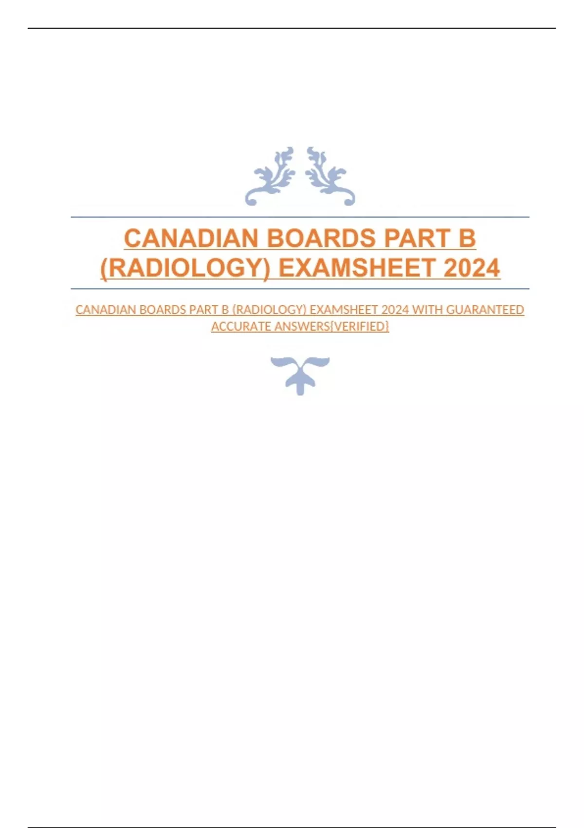 CANADIAN BOARDS PART B (RADIOLOGY) EXAMSHEET 2024 WITH GUARANTEED ...