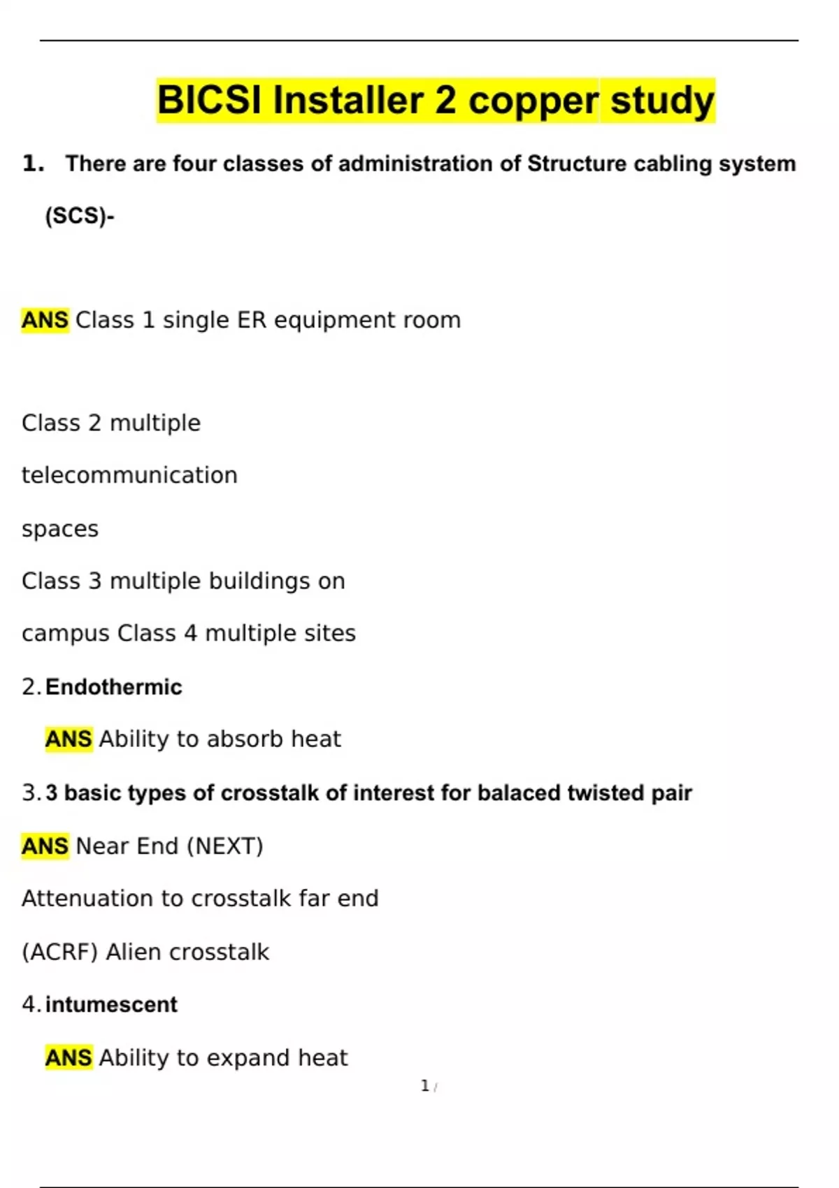 BICSI Installer 2 copper study Questions and Answers (2024 / 2025) (Verified Answers) - BICSI ...