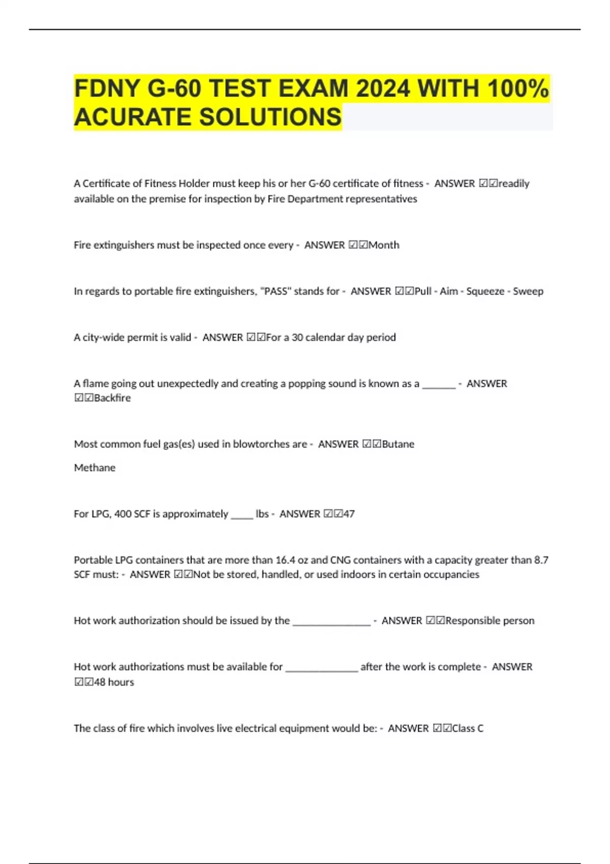 FDNY G-60 TEST EXAM 2024 WITH 100% ACURATE SOLUTIONS - FDNY G-60 ...