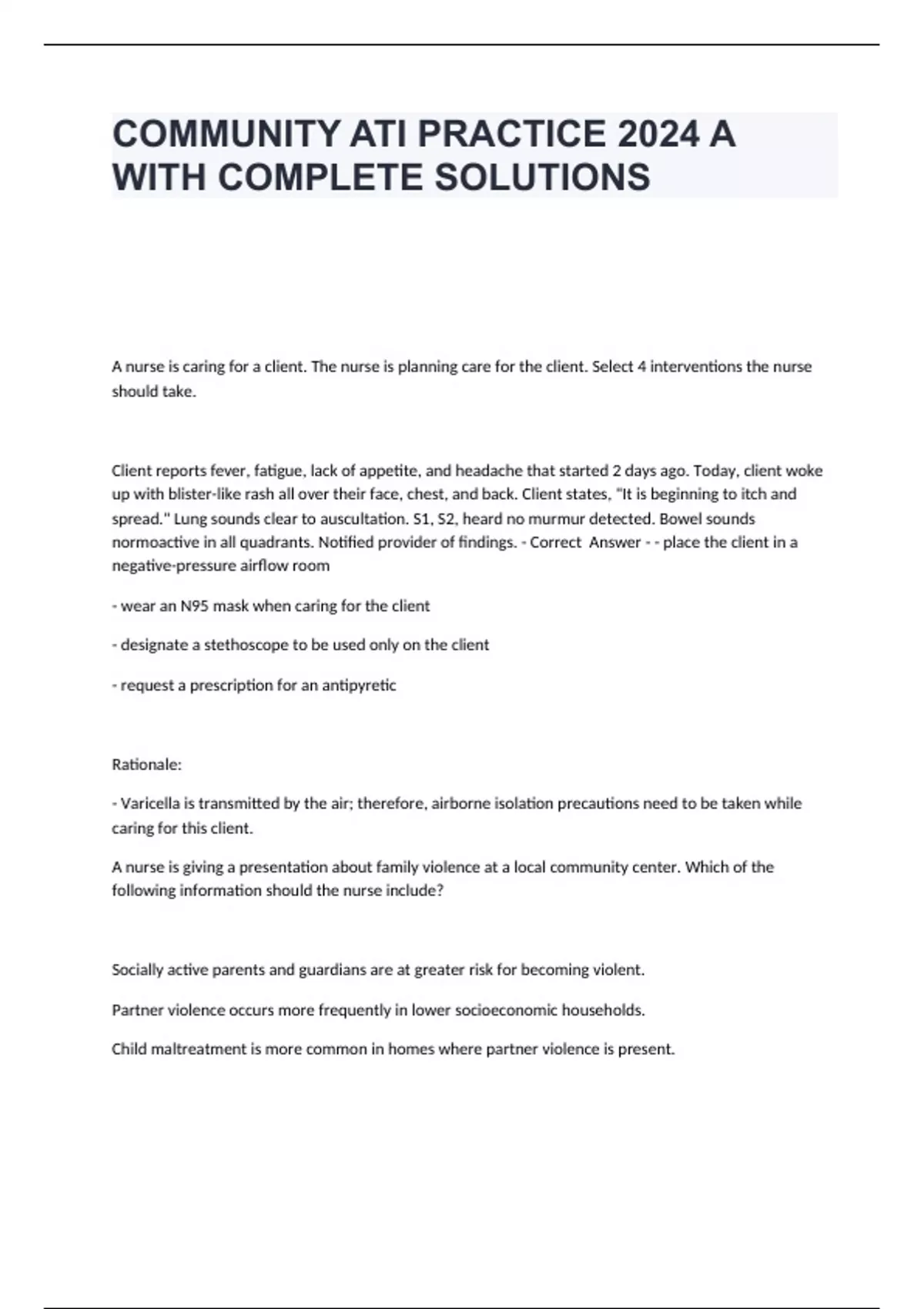 Community ATI Practice 2024 A WITH COMPLETE SOLUTIONS. - ATI - Stuvia US