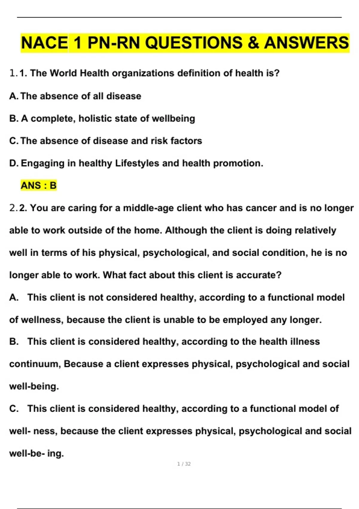 NACE 1 PN-RN 1 Questions and Answers (2024 / 2025) (Verified Answers ...