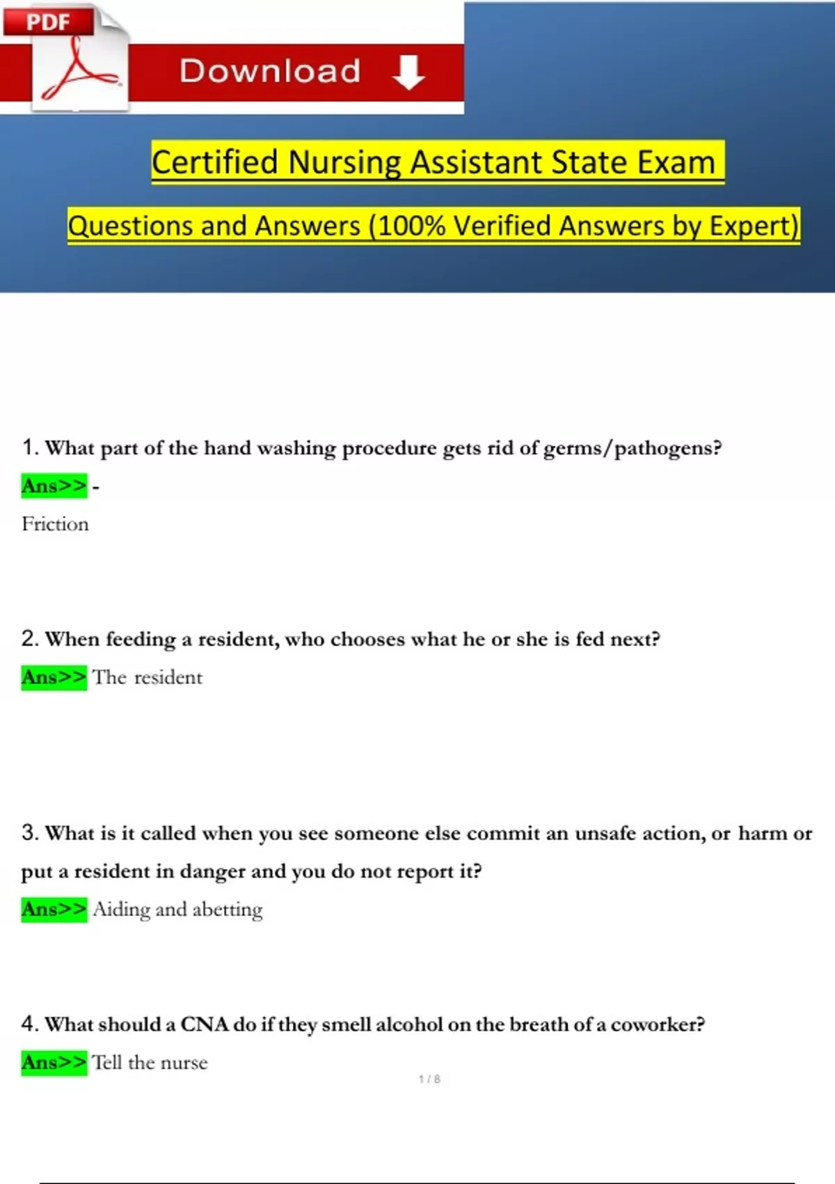 STUDY BUNDLE for Illinois CNA - Certified Nursing Assistant State Exam ...