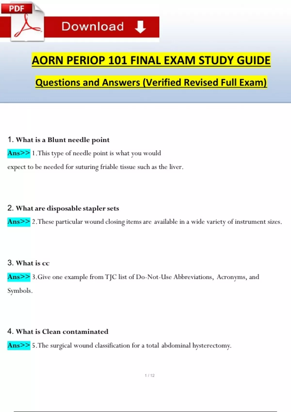 AORN Periop 101 Final Exam Study Guide Questions and Revised Correct ...