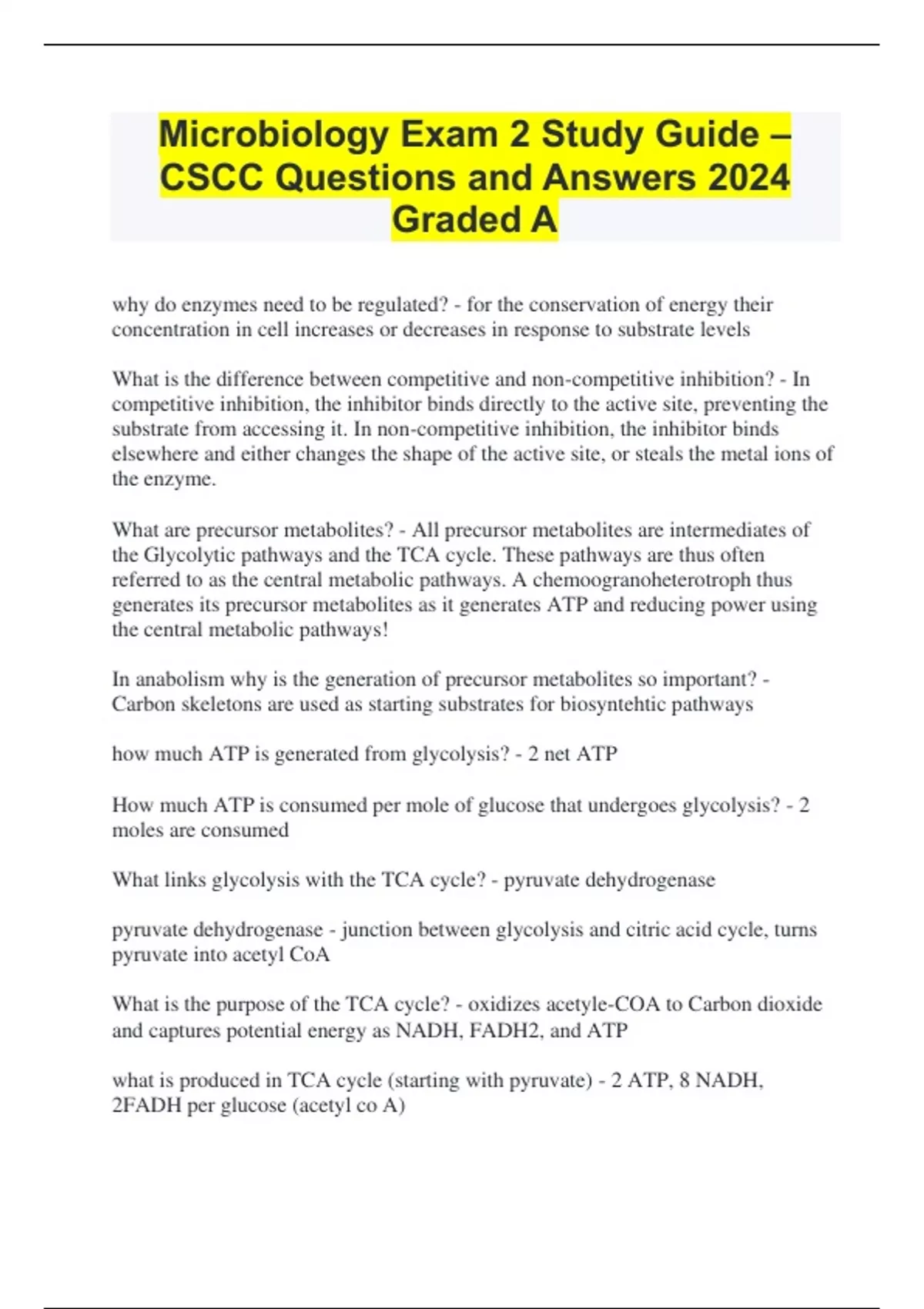 Microbiology Exam 2 Study Guide – CSCC Questions and Answers 2024 ...