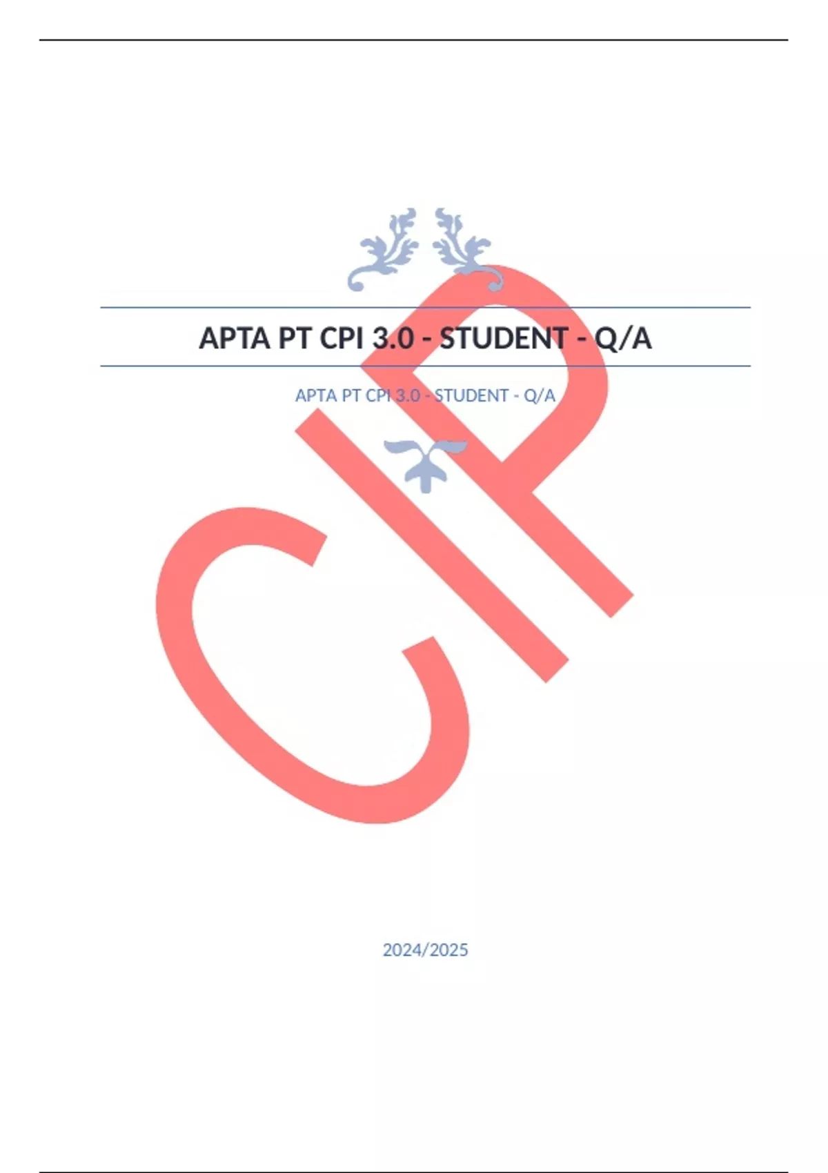 APTA PT CPI 3 Question and answers correctly solved - CPI - Stuvia US