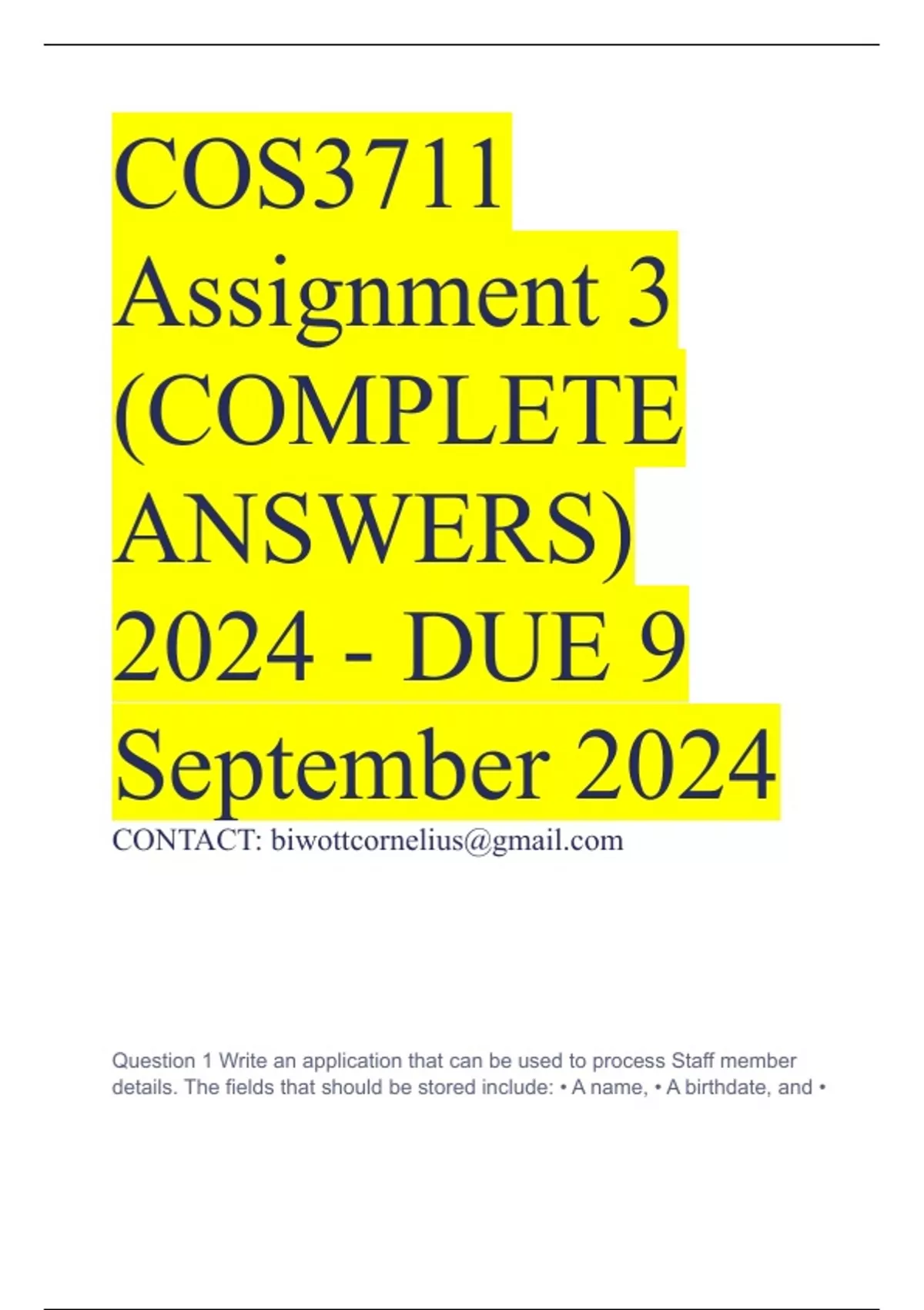 COS3711 Assignment 3 (COMPLETE ANSWERS) 2024 - DUE 9 September 2024 - Advanced Programming ...