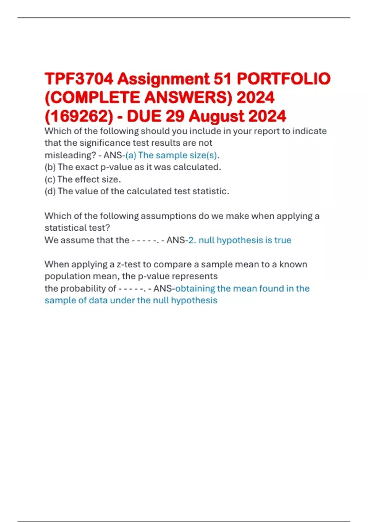 TPF3704 Assignment 51 PORTFOLIO (COMPLETE ANSWERS) 2024 (169262) - DUE ...