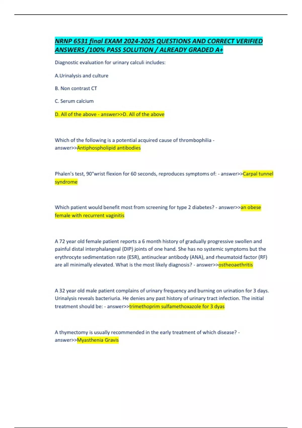 NRNP 6531 final EXAM QUESTIONS AND CORRECT VERIFIED ANSWERS /100% PASS ...