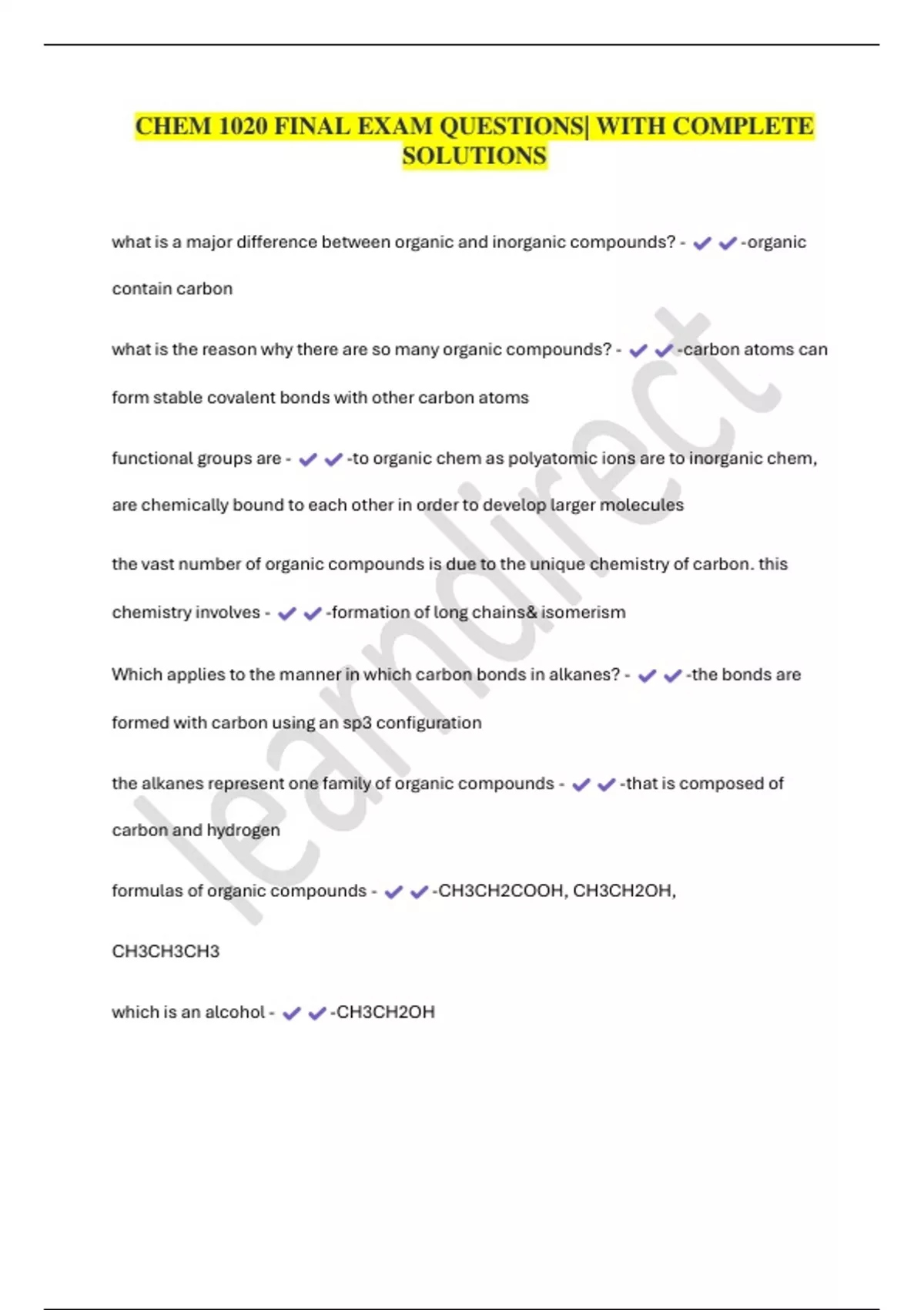 CHEM 1020 FINAL EXAM QUESTIONS| WITH COMPLETE SOLUTIONS - CHEM 1020 ...