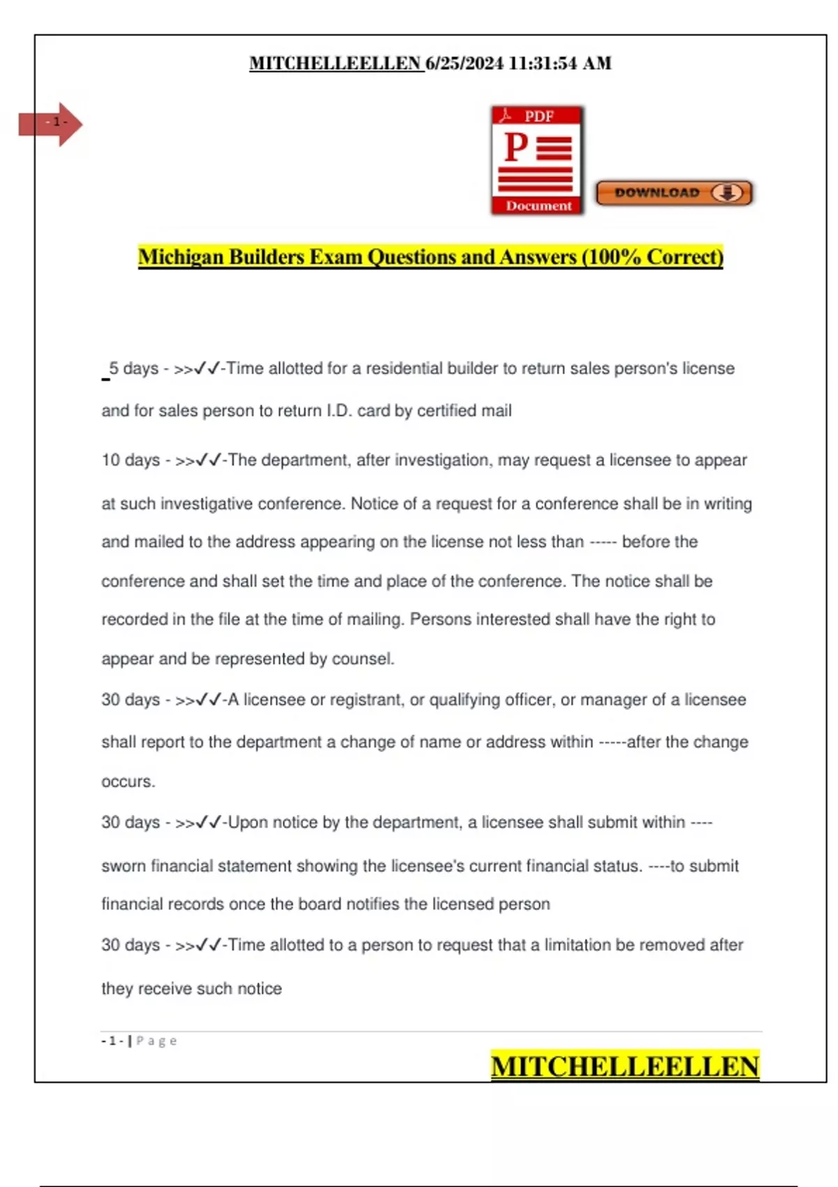 Michigan Builders Exam Questions and Answers (100% Correct) - Michigan ...