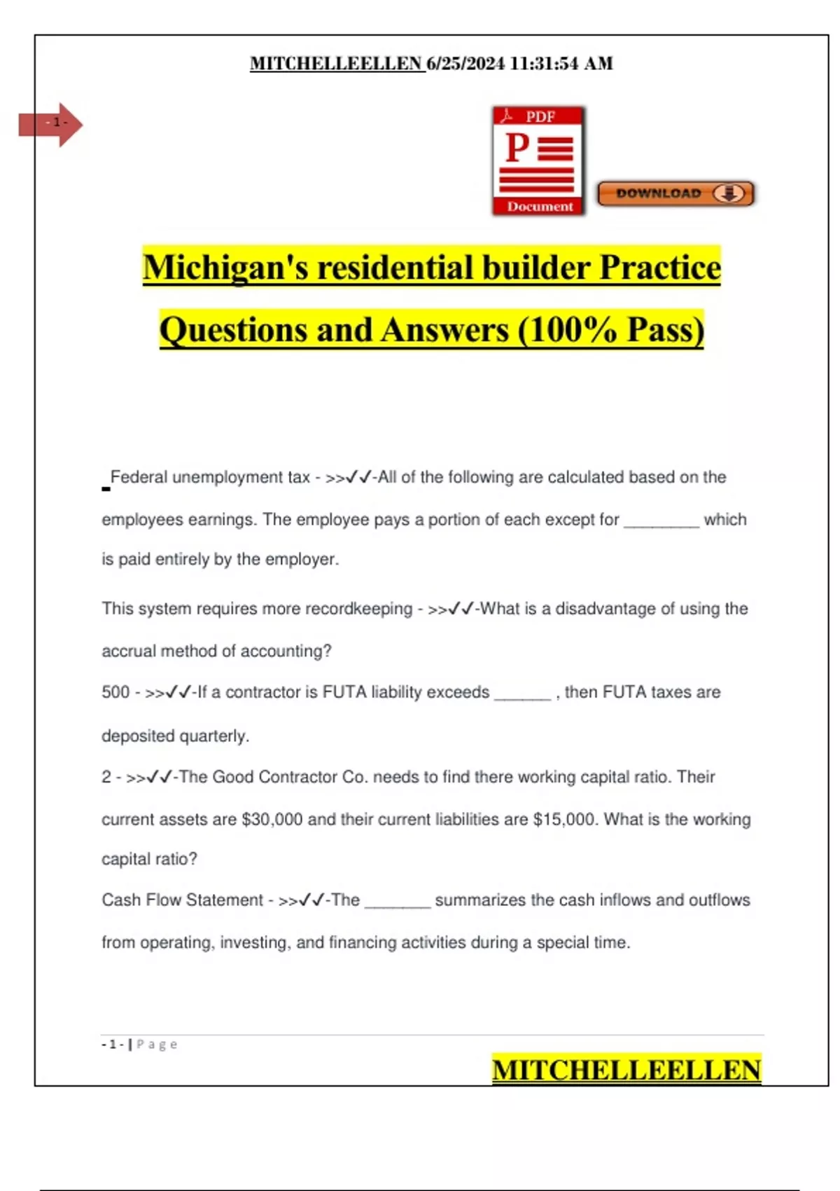 Michigan's residential builder Practice Questions and Answers (100% ...