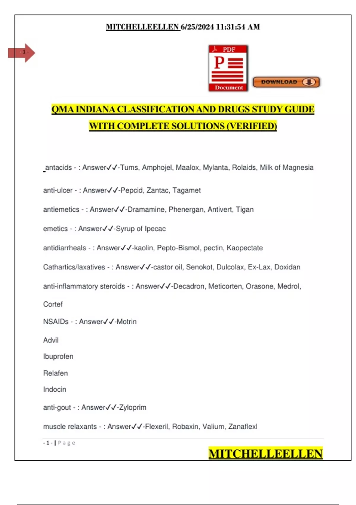 QMA INDIANA CLASSIFICATION AND DRUGS STUDY GUIDE WITH COMPLETE ...