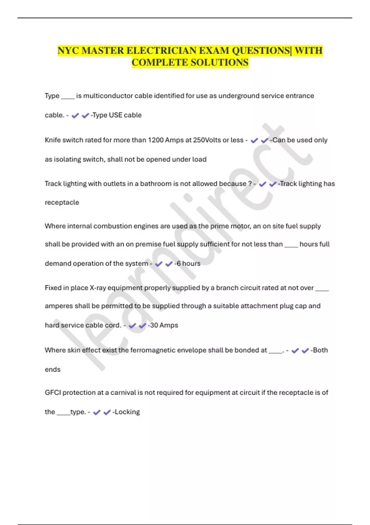 NYC MASTER ELECTRICIAN EXAM QUESTIONS| WITH COMPLETE SOLUTIONS - NYC ...