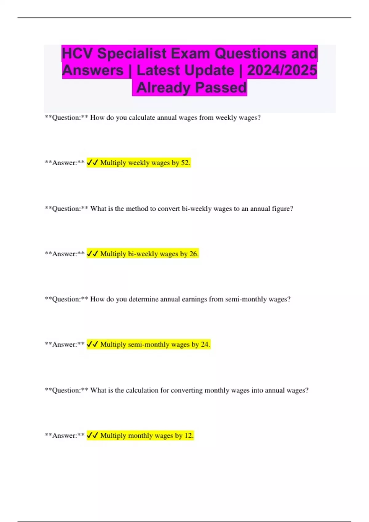 HCV Specialist Exam Questions and Answers | Latest Update | 2024/2025 ...
