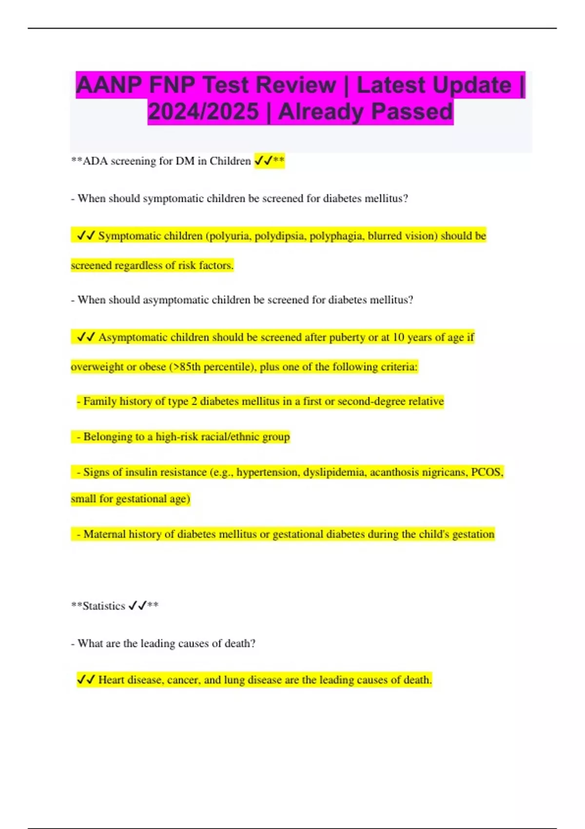 AANP FNP Test Review | Latest Update | 2024/2025 | Already Passed ...