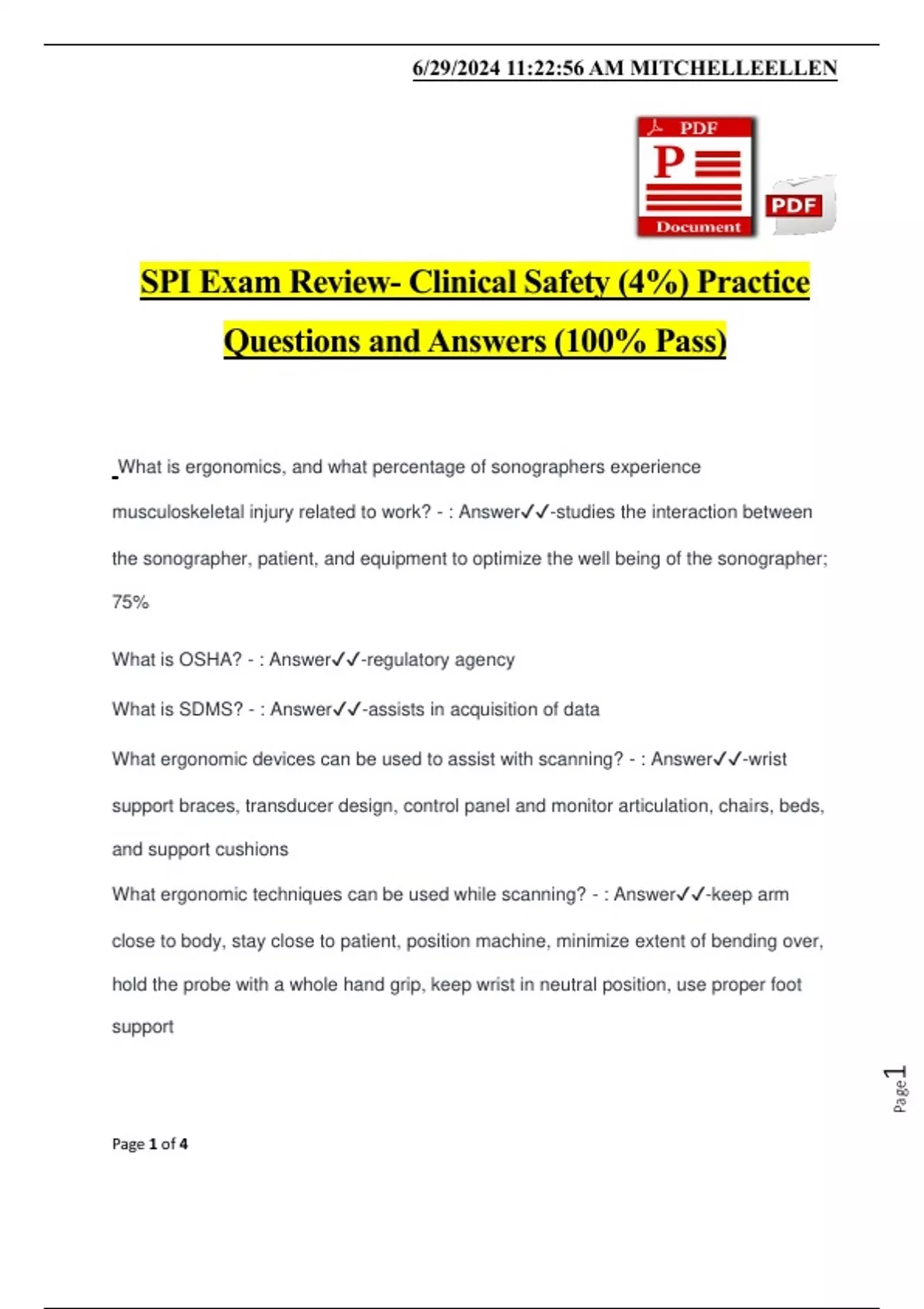 SPI Exam Review- Clinical Safety (4%) Practice Questions and Answers ...